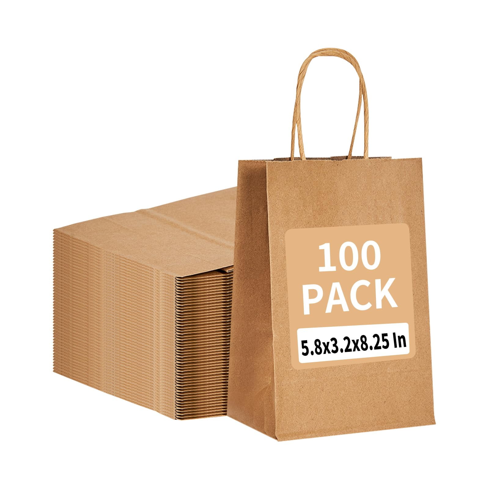 100 Pack 5.8x3.2x8.25 Inch JKF25 Brown Kraft Paper with Handles - Bulk ...