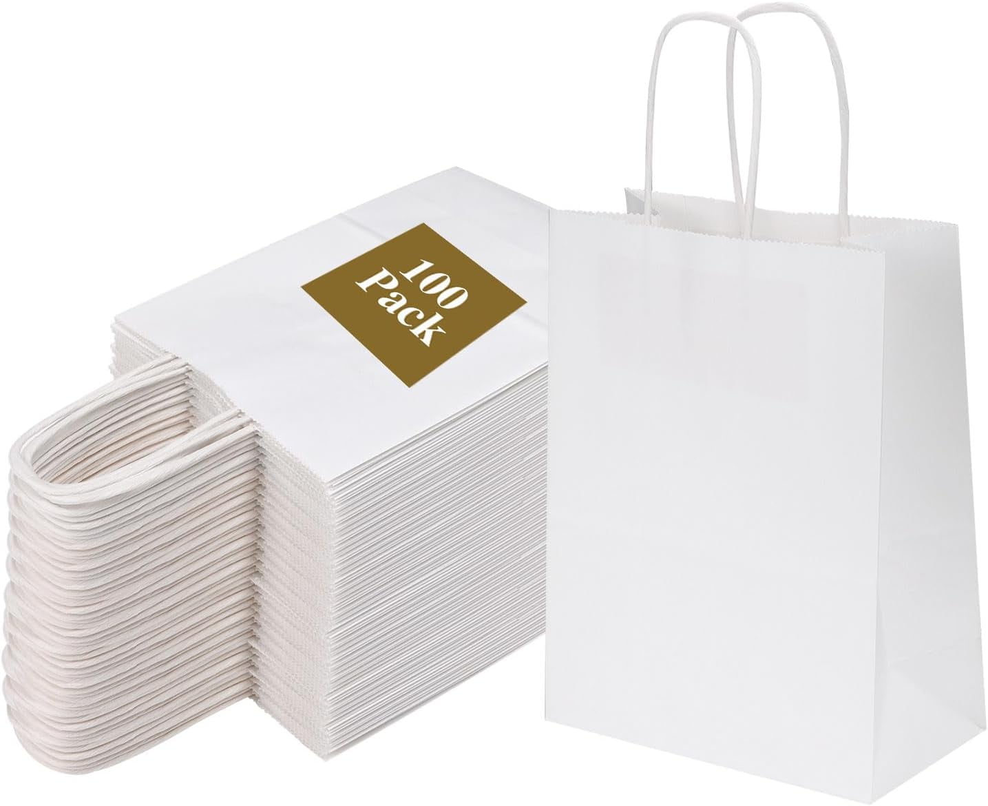 100 Pack 5.95x3.25x8 Inch Small White Paper Bags with Handles Bulk ...