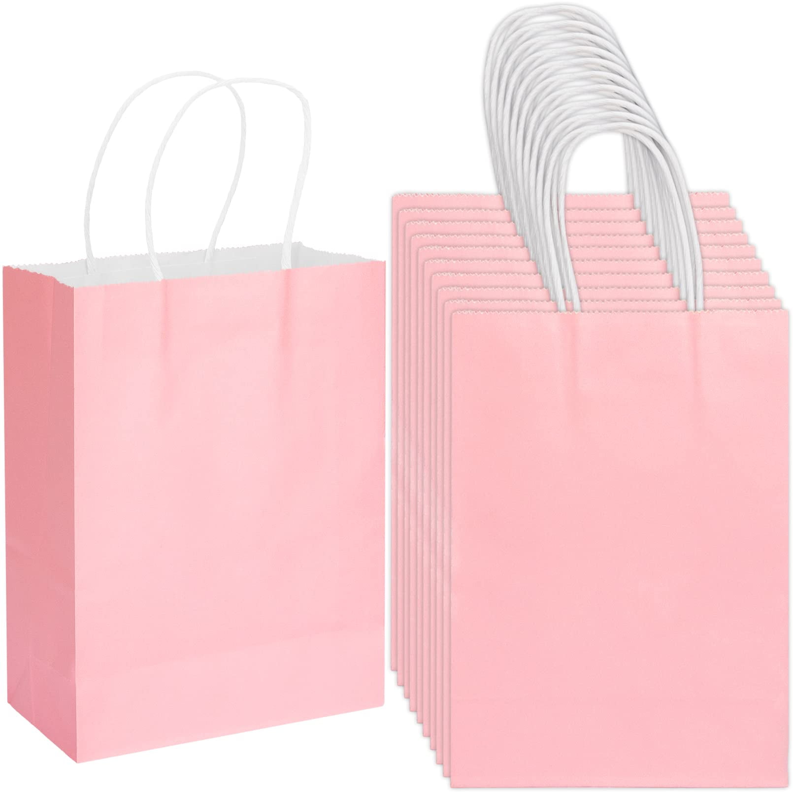100 Pack 5.9x3.15x8.26 inch OKA4 Small Pink Gift Bags, Kraft Bags with ...