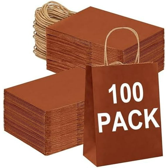 100 Pack 5.9x3.1x8.25 Inch Orange Gift Bags with Handles,Bulk Kraft ...