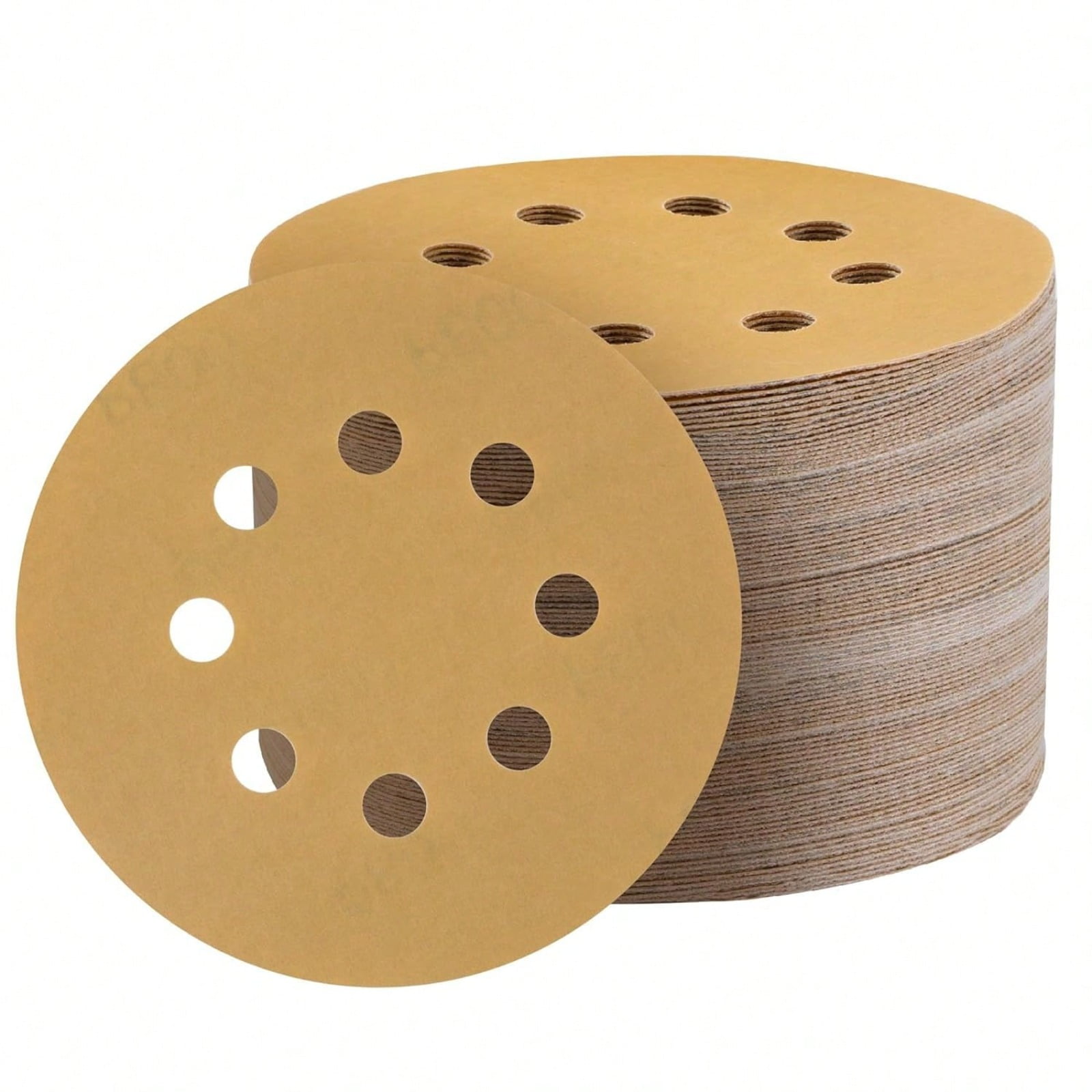 100 Pack 5 Inch 8 Hole Hook And Loop Gold Sanding Discs 180 Grit ...
