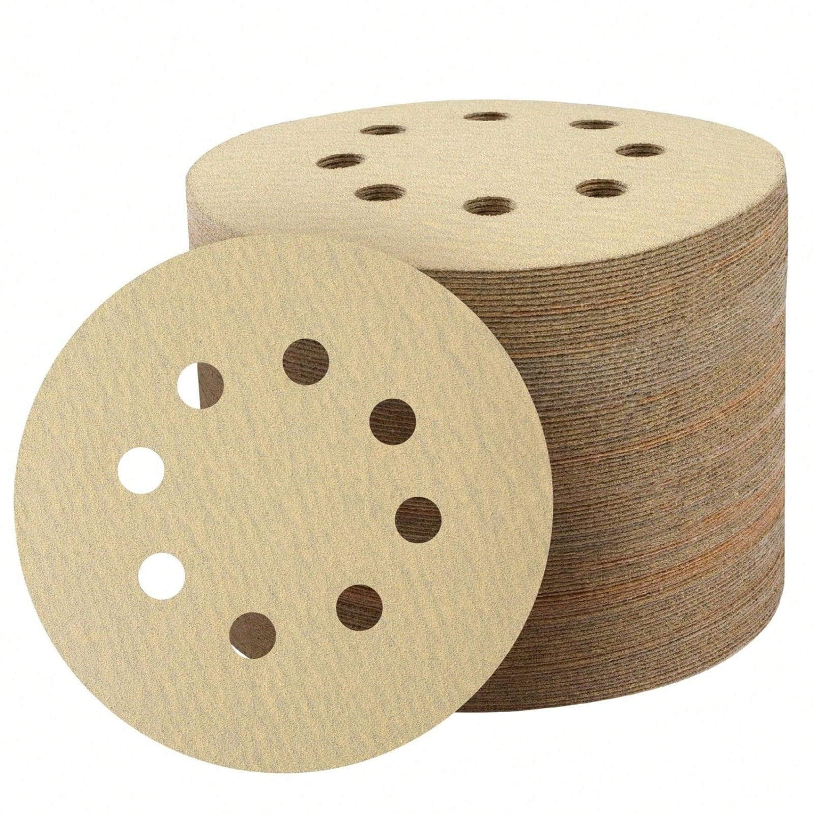 100 Pack 5 Inch 8 Hole Hook And Loop Gold Sanding Discs 180 Grit ...