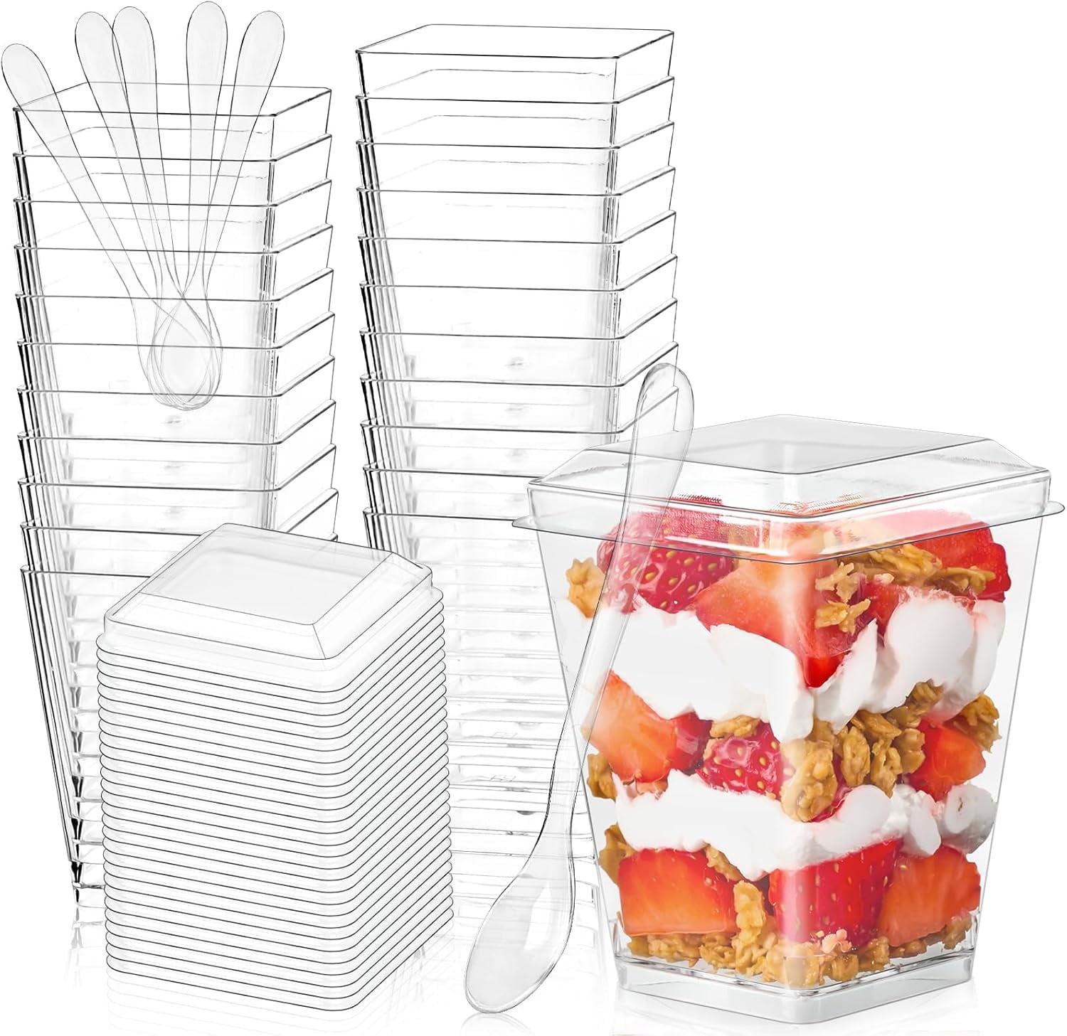 100 Pack 5 oz Clear Plastic Dessert Cups with Lids and Spoons, Mini ...