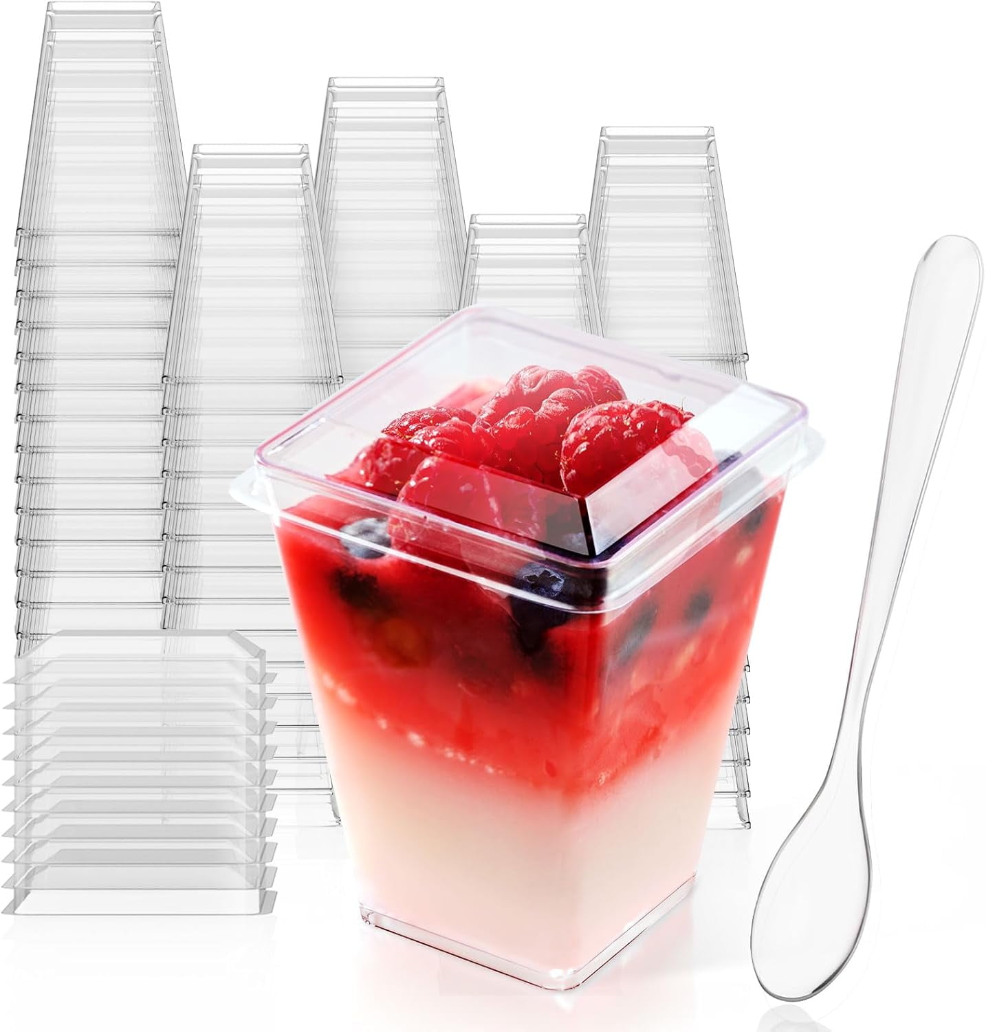 100 Pack 5 oz Plastic Dessert Cups with Lids and Spoons, Clear ...