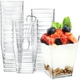 100 Pack 5 oz Square Clear Plastic Dessert Cups with Spoons Small ...
