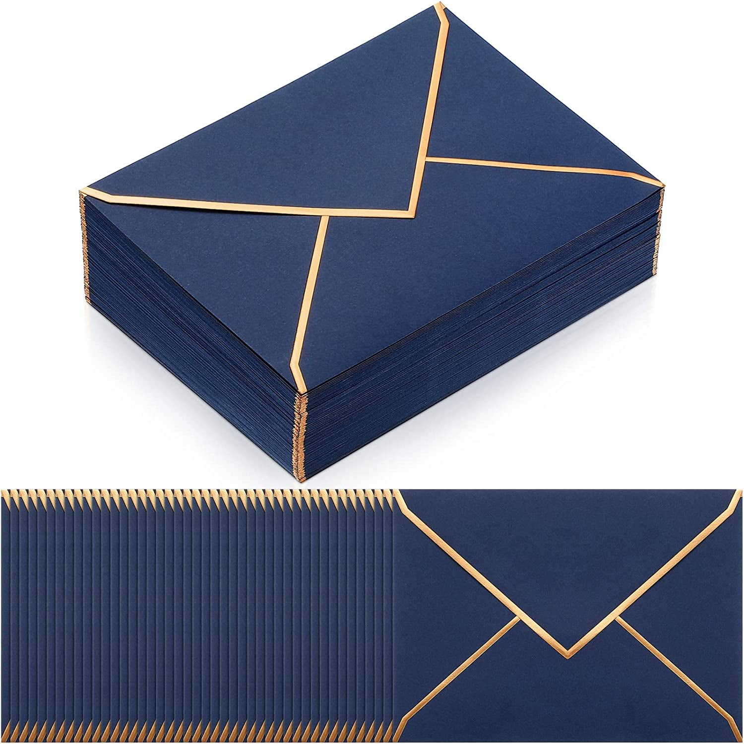 100 Pack 5 x 7 Envelope Invitations A7 V Flap Envelopes with Gold ...