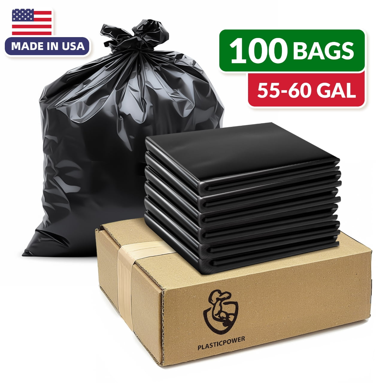 100 Pack -55-60 Gallon Heavy Duty Trash Can Bags - 2 Mil Thickness ...