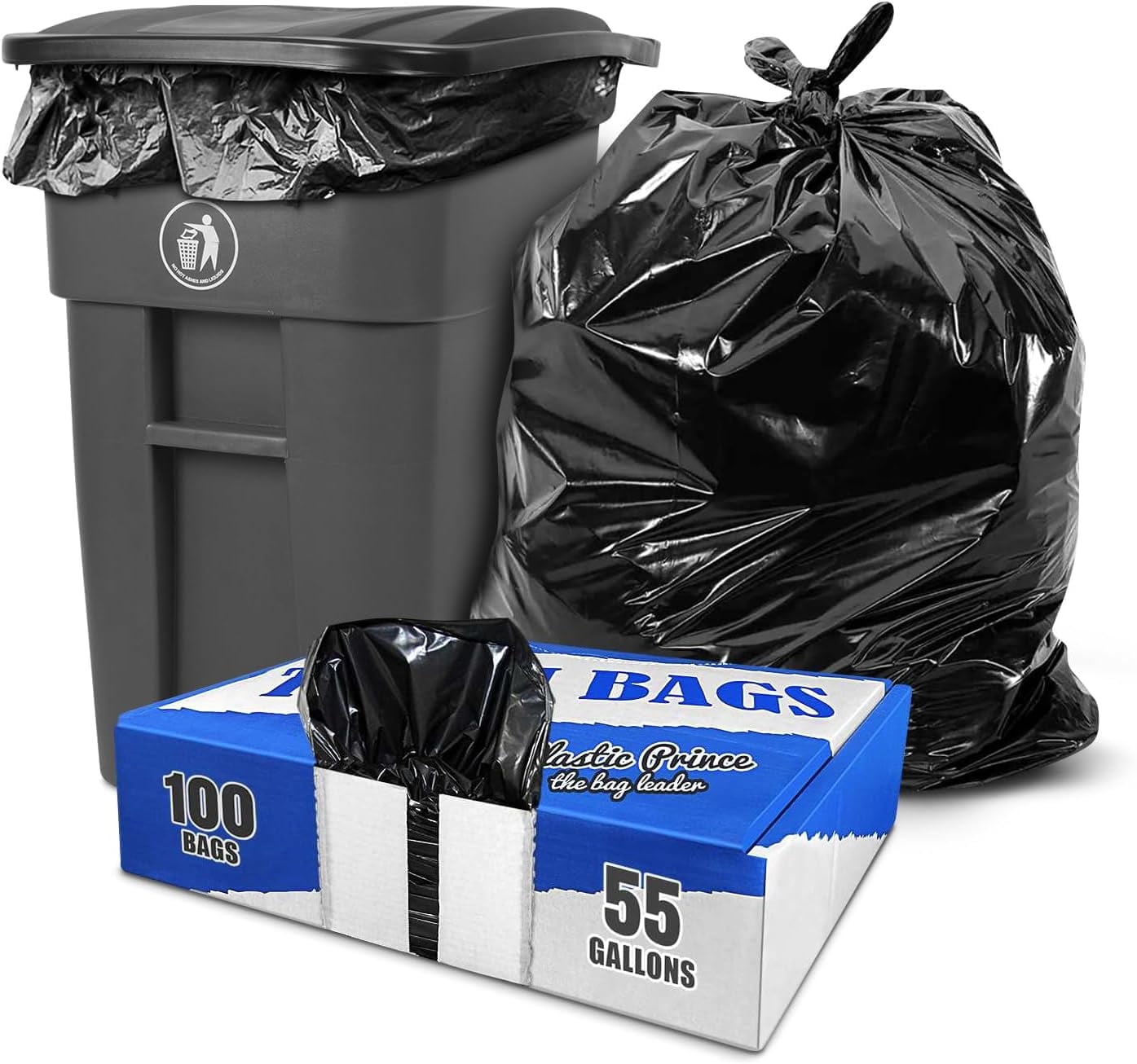 (100 Pack) 55-60 Gallon Trash Bags, 1.5 Mil, Heavy Duty, Fit Rubbermaid ...