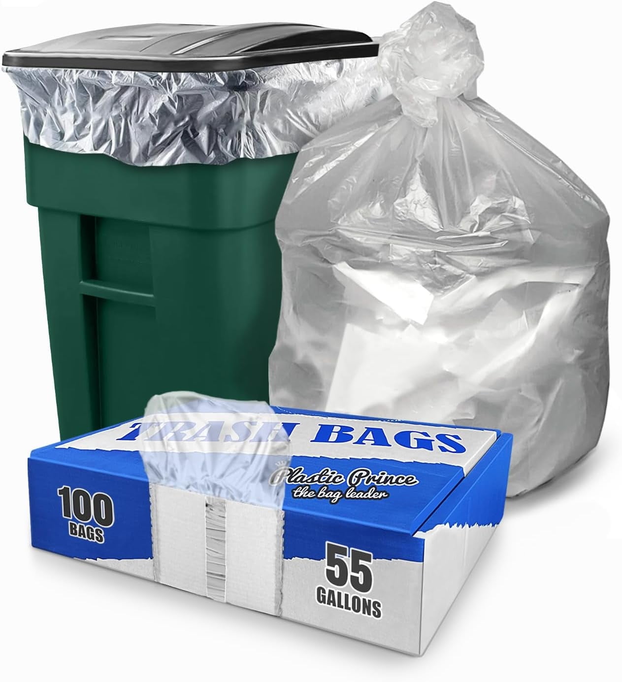 (100 Pack) 55-60 Gallon Trash Bags, 2 Mil, Heavy Duty, Fit Rubbermaid ...