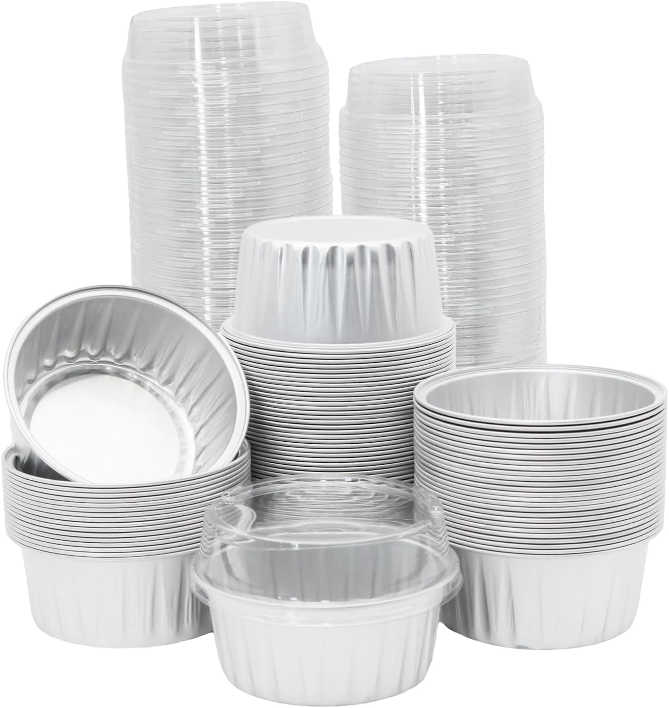 100 Pack 5oz Aluminum Cups with Lids Mini Tins Flan Containers with ...