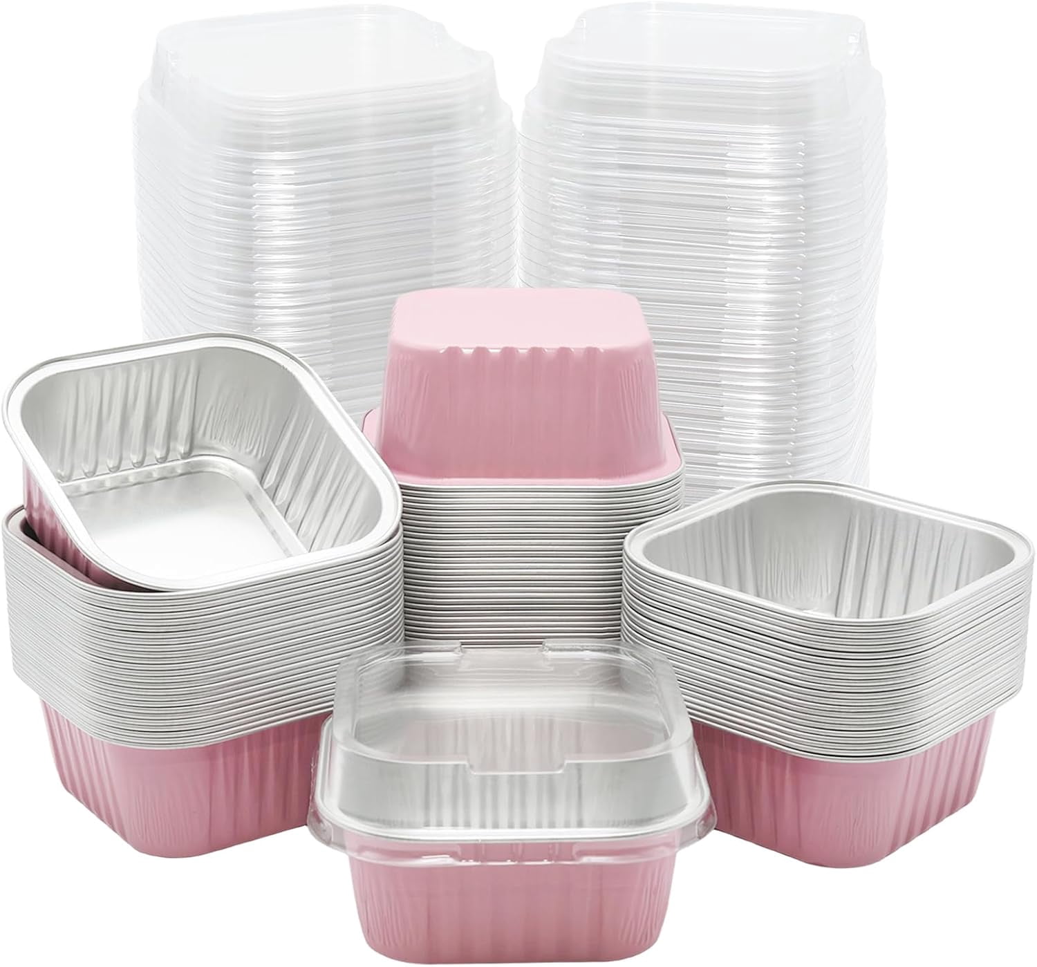 100 Pack 5oz Aluminum Pans with Lids Mini Square Foil Baking Cups with ...