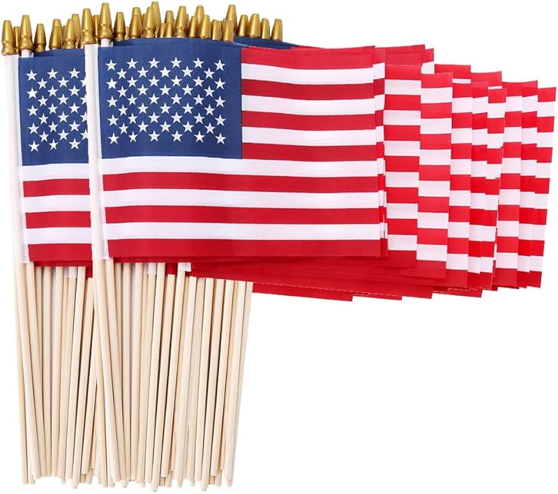 100 Pack 5x8 Inch Small American Flags on Stick,Mini Flags/US Handheld ...