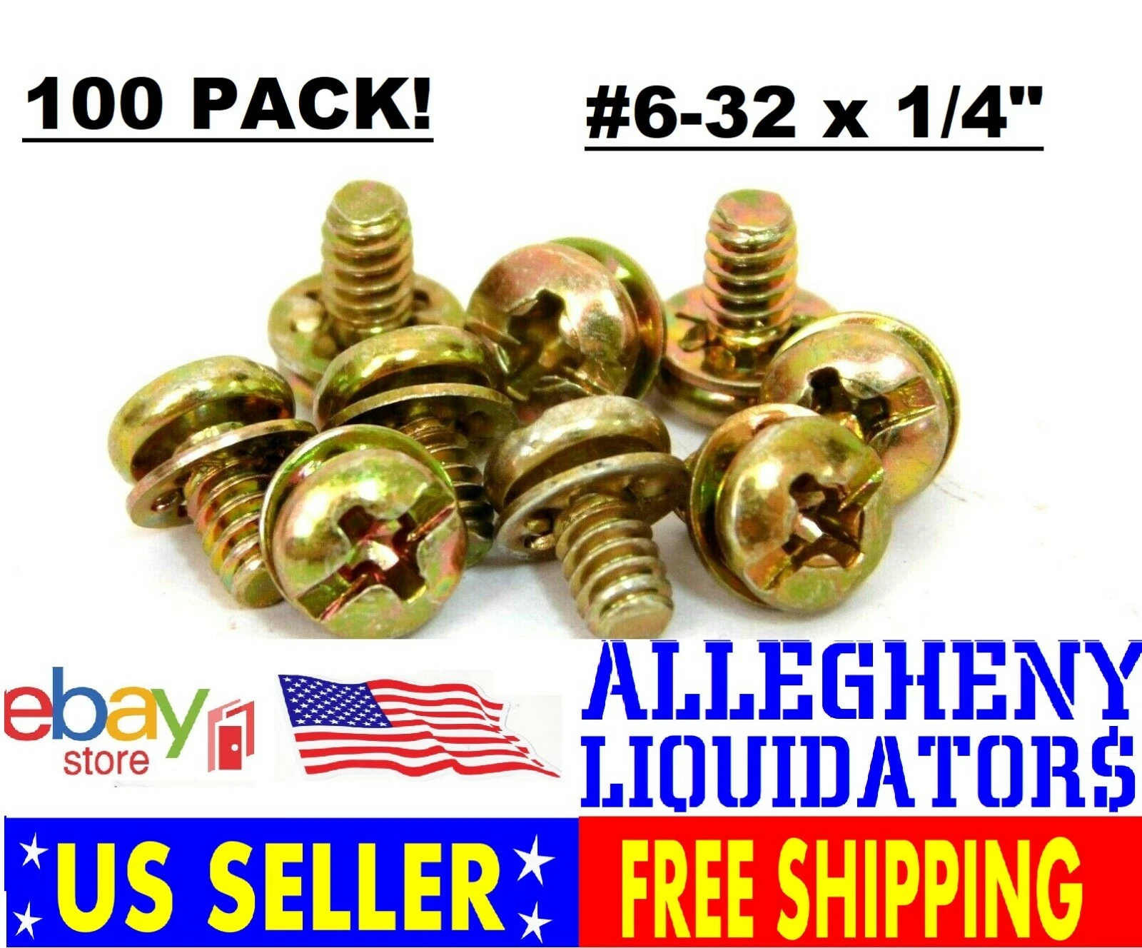 (100 Pack) #6-32 X 1/4" Combo Slotted Pan Head Sems Steel Machine Screw ...