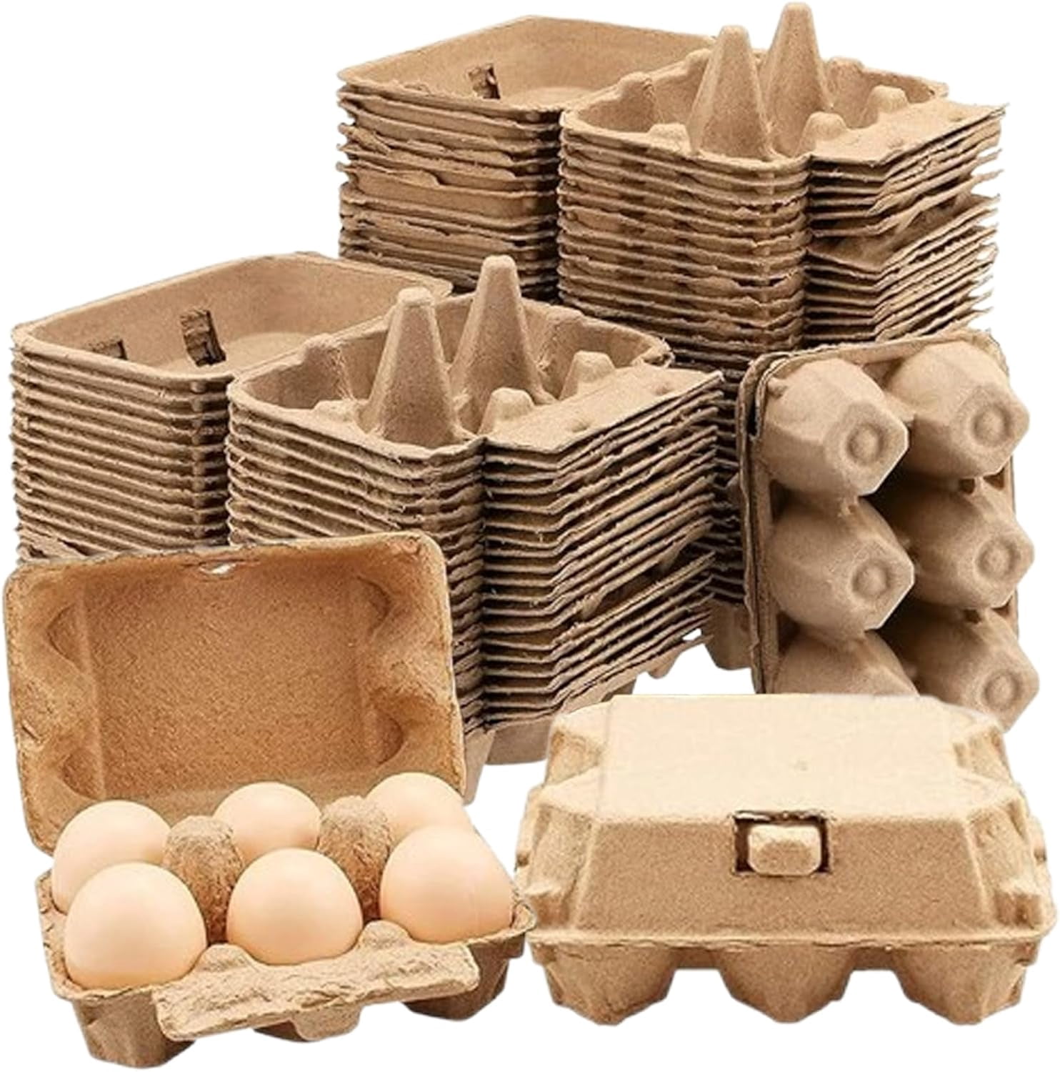 100 Pack 6 Count Egg Cartons,6 Cell Empty Egg Tray Holder, Half Dozen ...