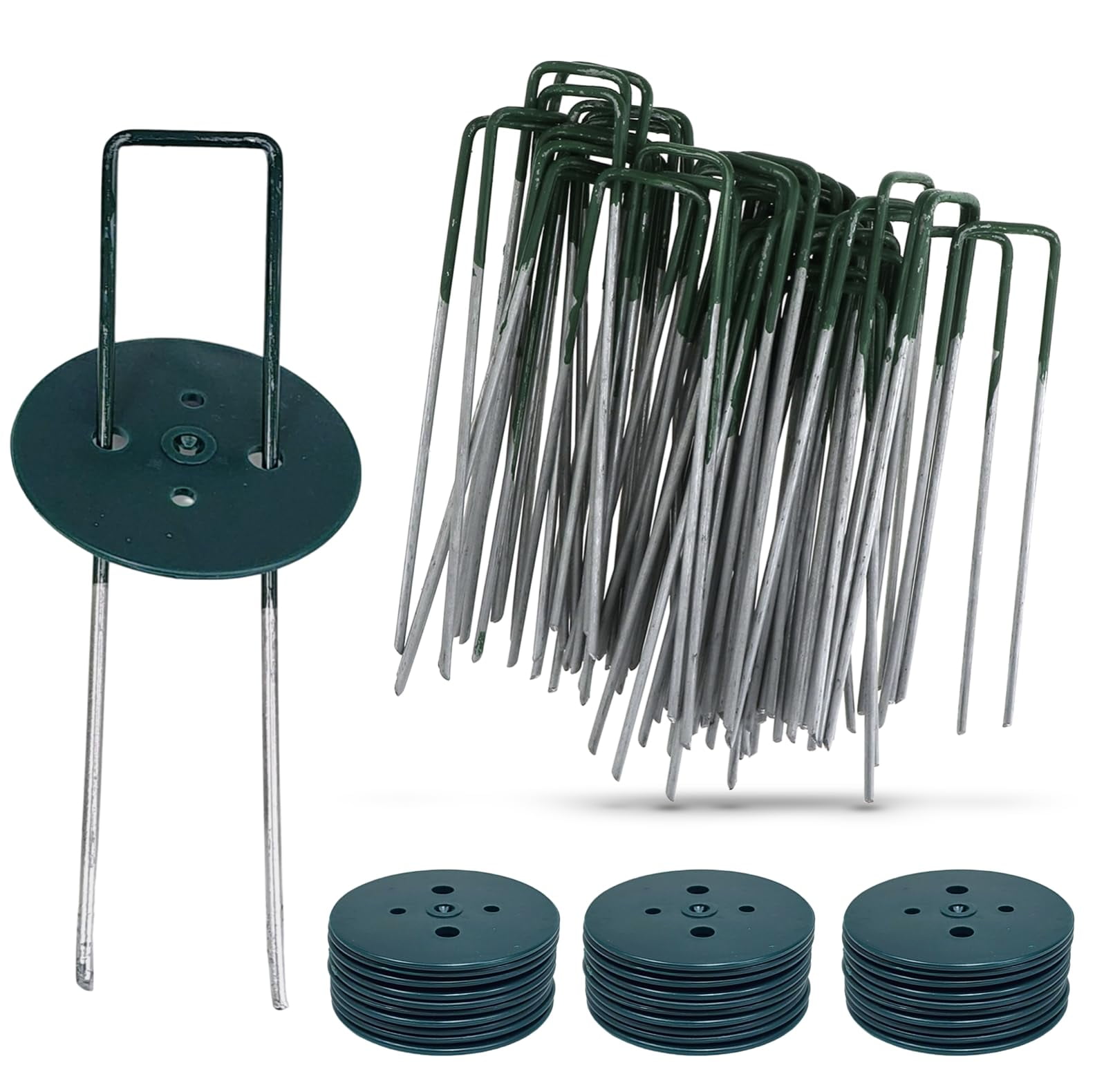 100 Pack 6" Inch Landscape Staples with Gasket Washer Caps - Metal ...