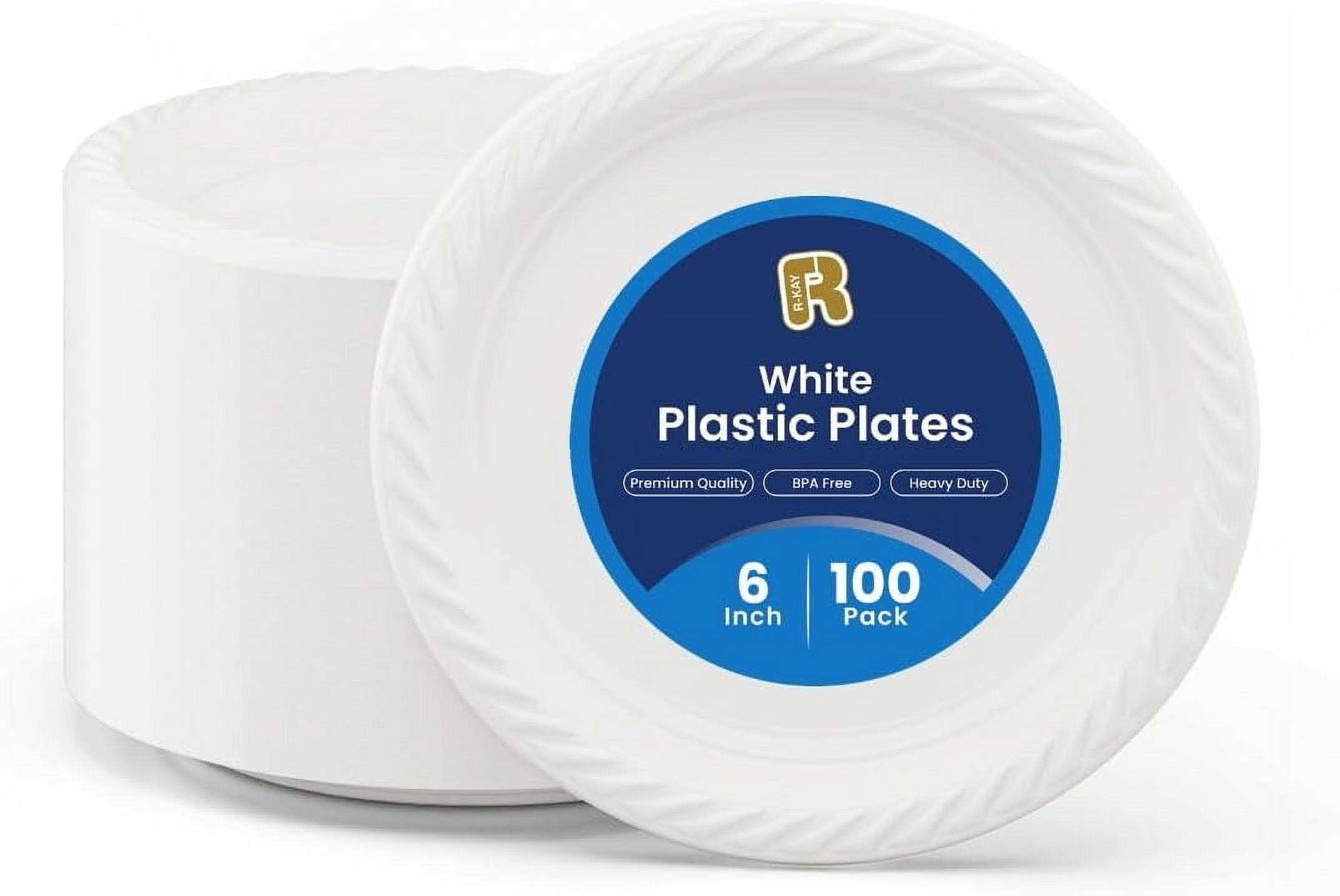 100 Pack 6 Inch White Plastic Plates Disposable - Heavy Duty White ...