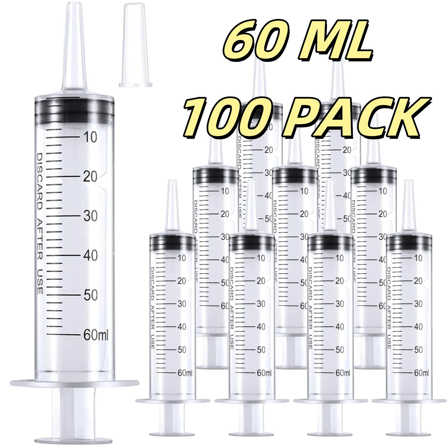 100 Pack 60ml/cc Plastic Syringe Large Syringes Tools Catheter Tip ...
