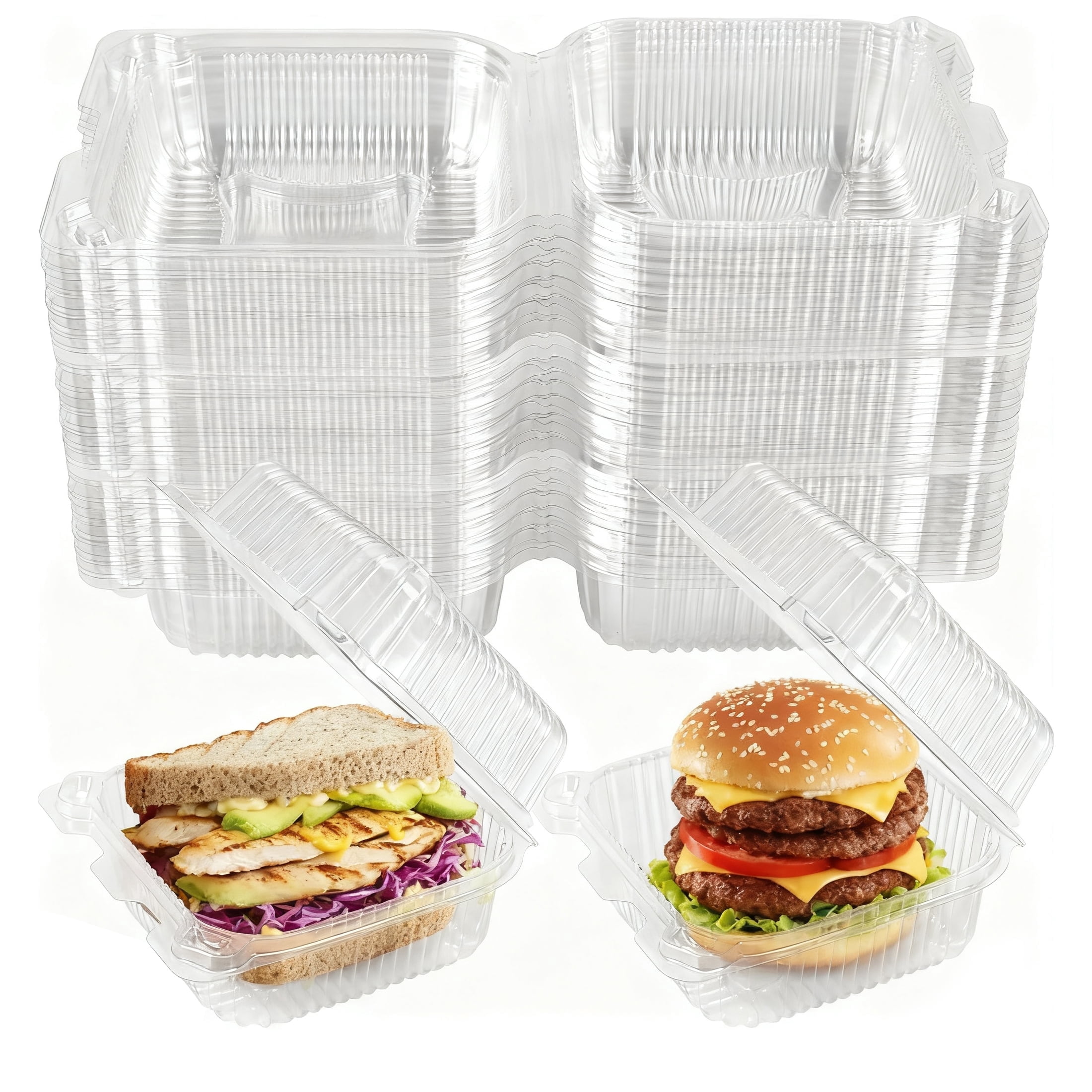 100-Pack 6x6x2.75 inch Clear Thickening Plastic Clamshell Containers ...