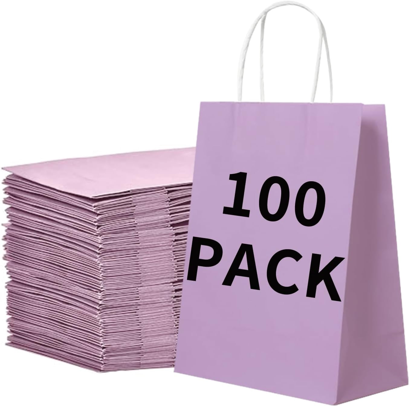 100 Pack 8.3 * 4.3 * 10.6 Inch Purple Gift Bags with Handles,Bulk Kraft ...