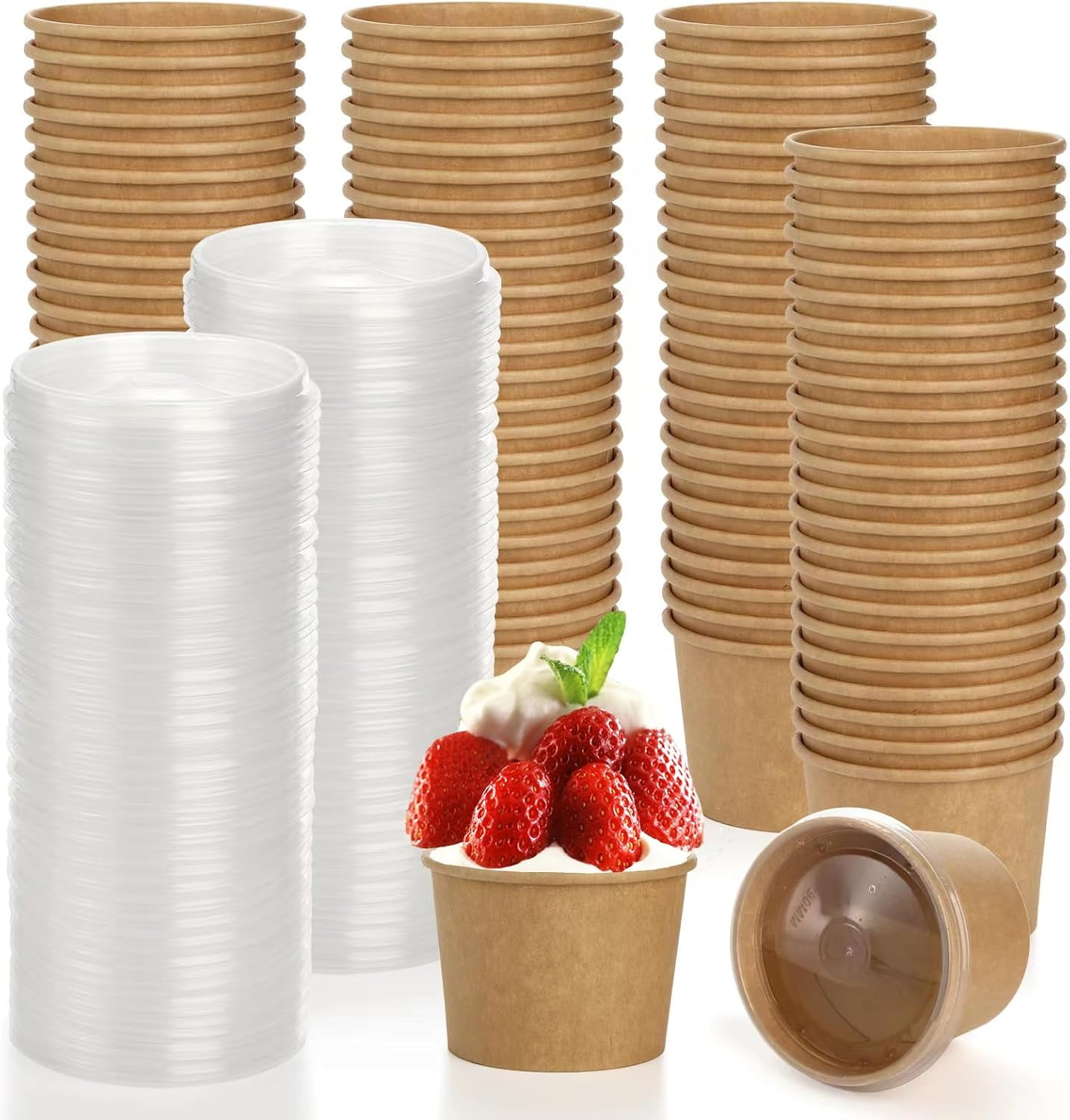 100 Pack 8 Oz Paper Soup Containers with Lids, Disposable Kraft Paper ...