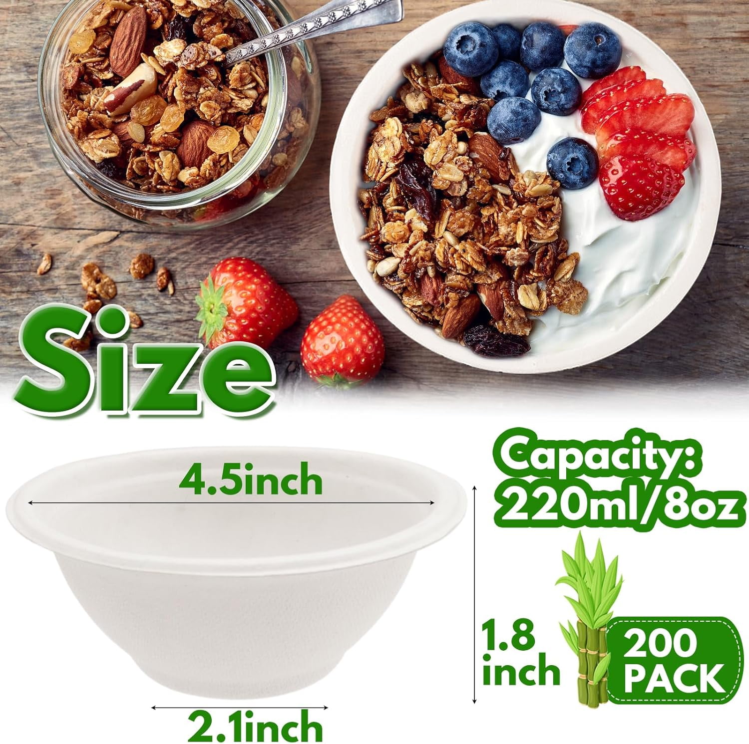 100 Pack 8 oz Disposable Paper Bowls,Compostable Bagasse Bowls,Small ...
