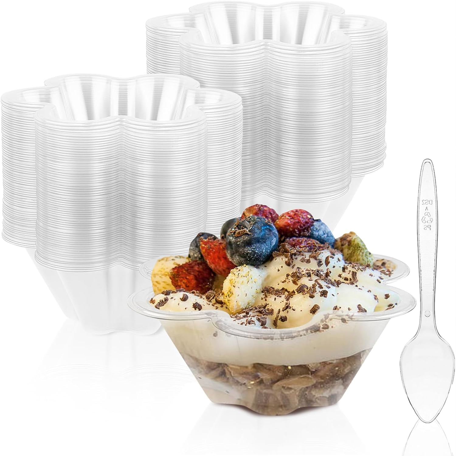 100 Pack 8 oz Plastic Dessert Cups with Spoons, Clear Plastic Small ...