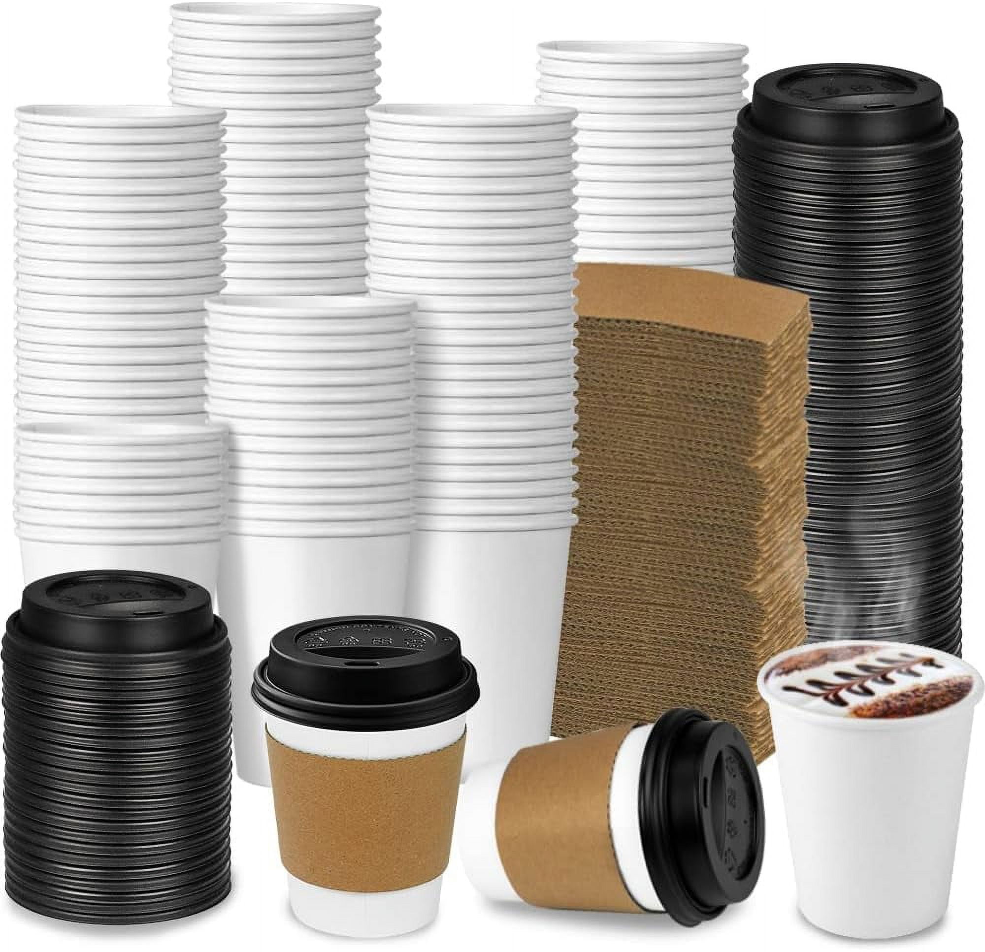 100-Pack 8 oz Thickened Disposable Coffee Cups with Lids and Sleeves ...