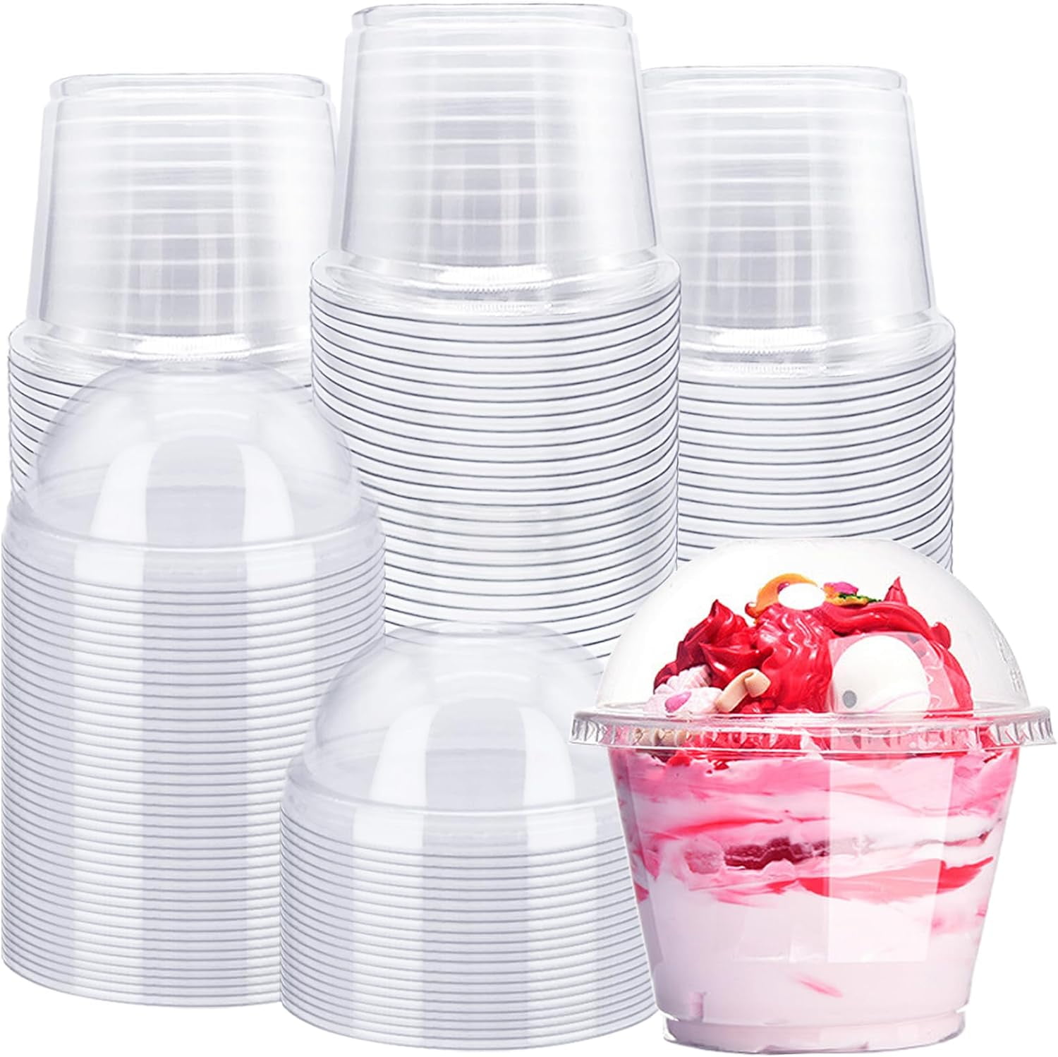 100 Pack 8oz Plastic Cups with Dome Lids,PET Crystal Clear Cups ...