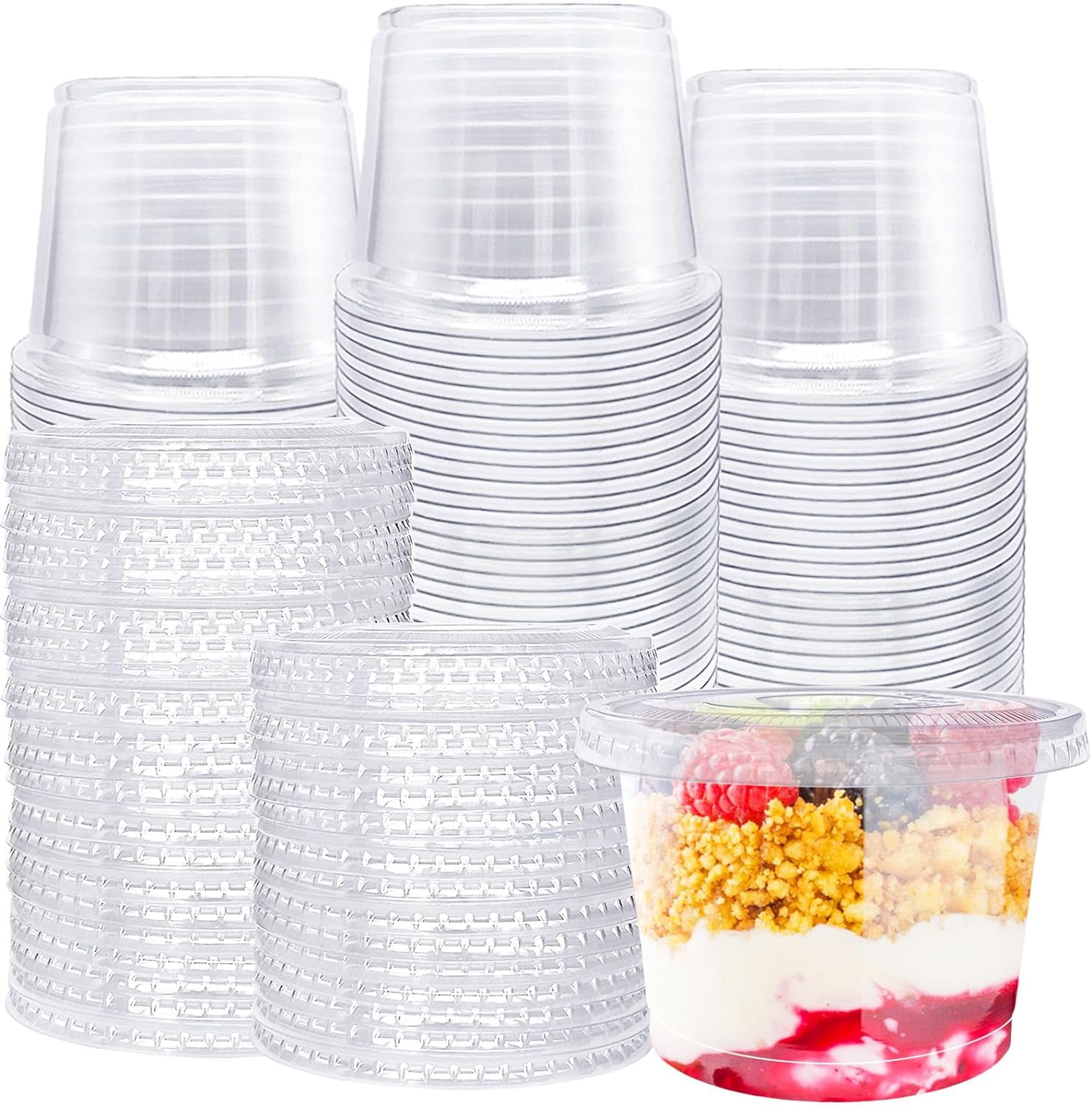 100 Pack 8oz Plastic Cups with Flat Lids,Disposable Clear Cups,Clear ...