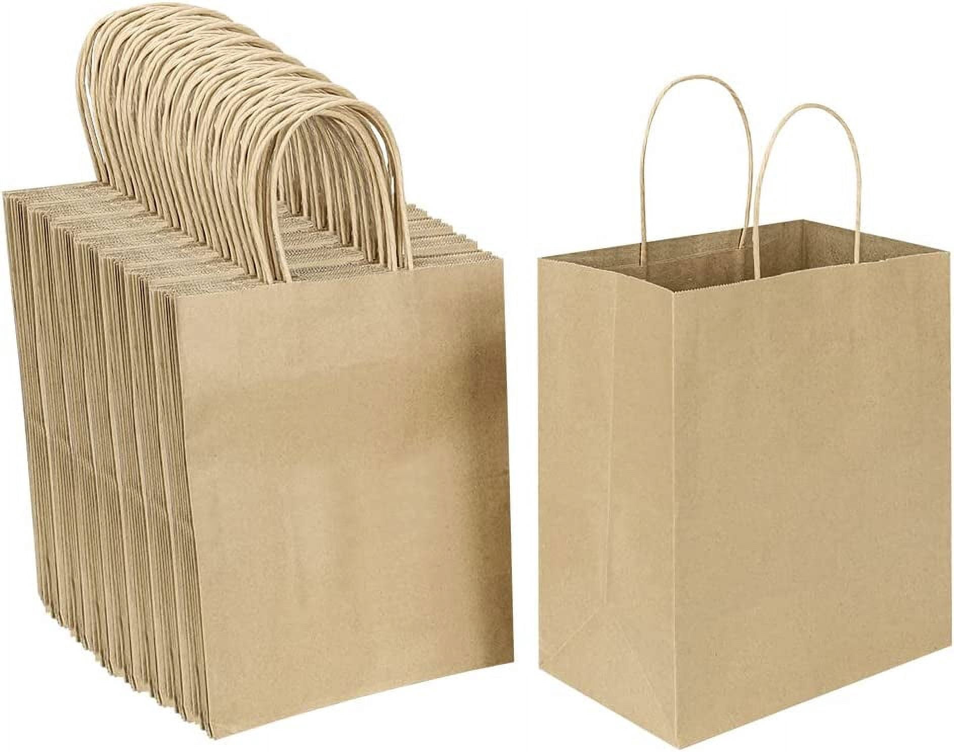 100 Pack 8x4.75x10 Inch Medium Brown Kraft Paper Bags with Handles Bulk ...