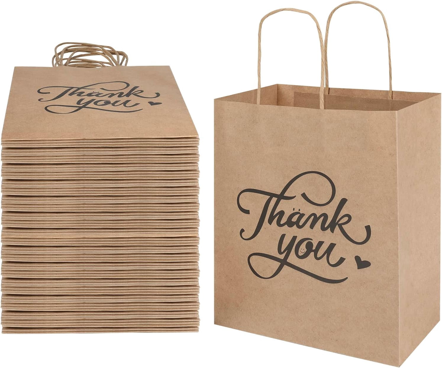 100 Pack 8x4.75x10 Inch Medium Brown Paper Bags with Handles Bulk ...