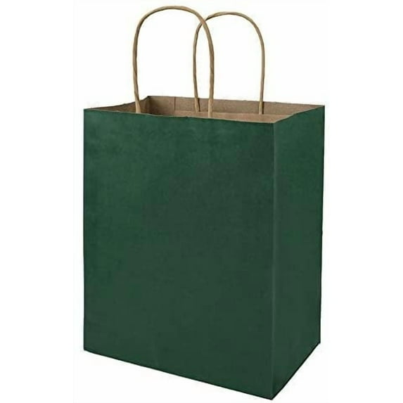 100 Pack 8x4.75x10 Inch Medium Green Gift Paper Bags with Handles Bulk ...
