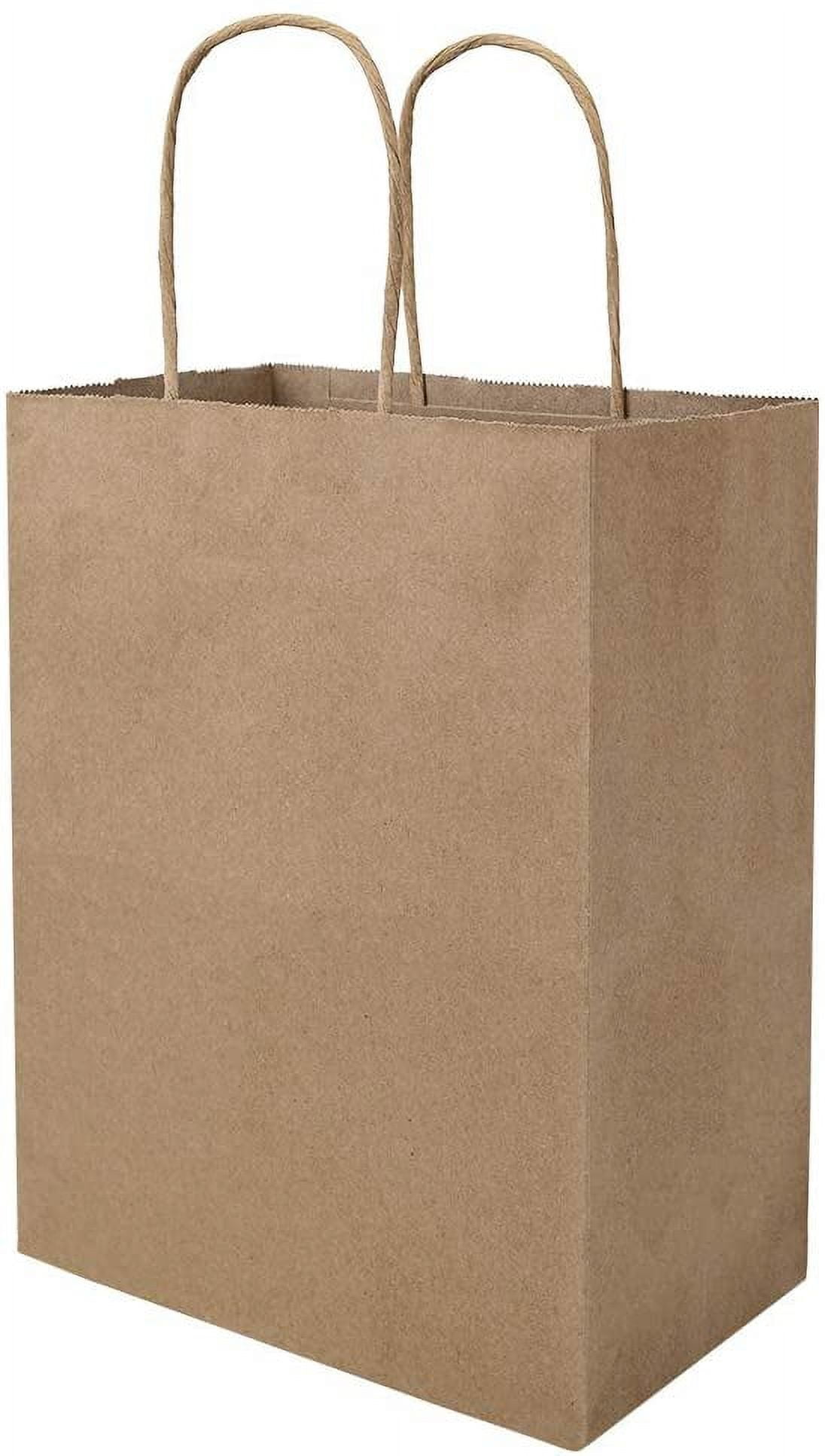 100 Pack 8x4.75x10 Inch Plain Medium Paper Bags with Handles Bulk ...