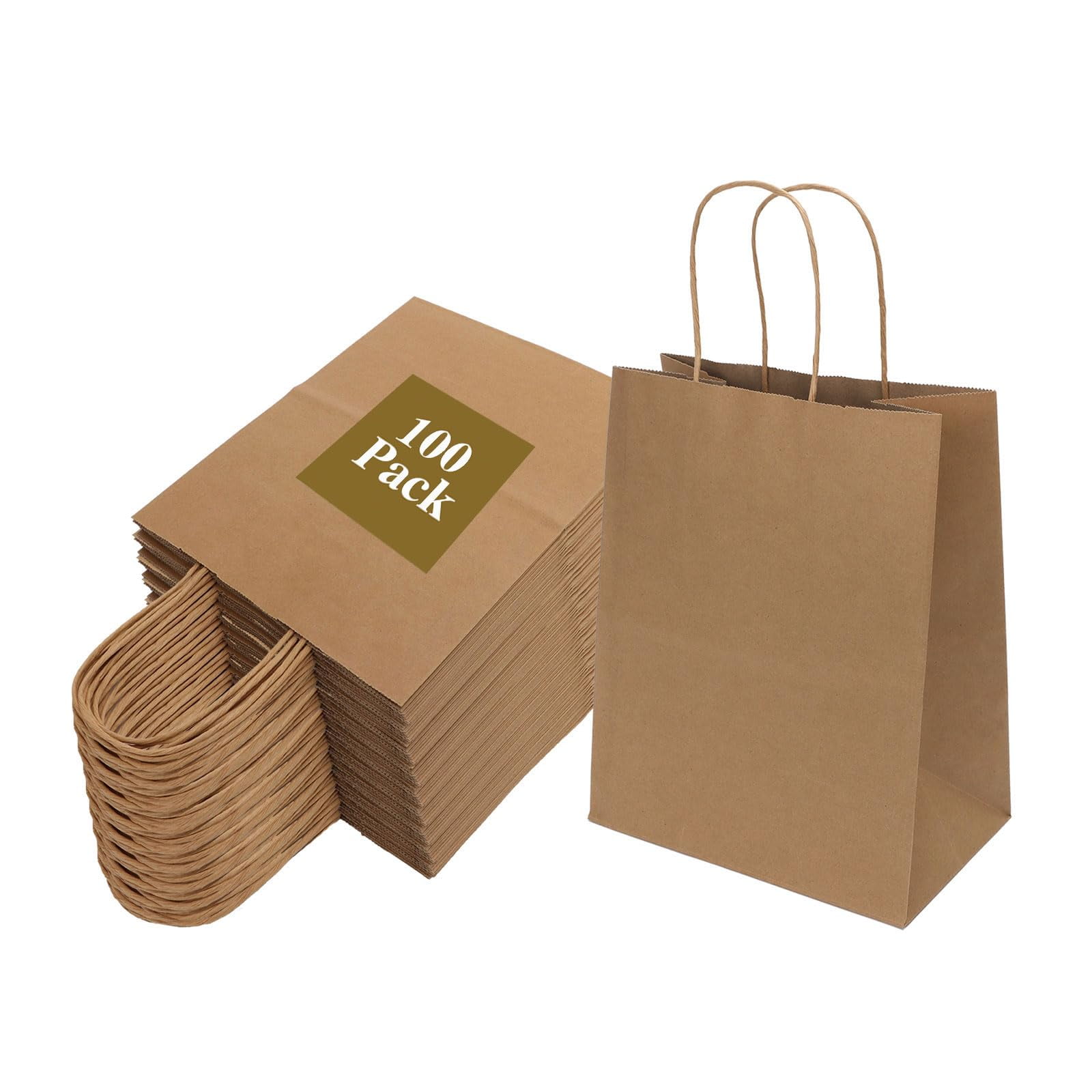 100 Pack 8x4.75x10 Inch STF9 Medium Brown Paper Bags Bulk, Joybe Kraft ...