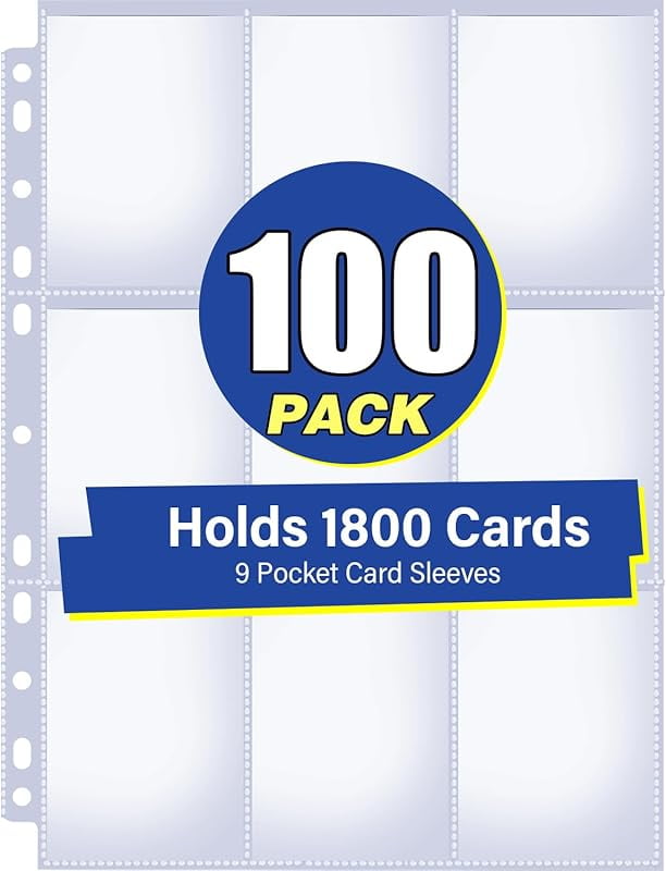 100 Pack 9 Pocket Double Side Card Sleeves Binder Sheets, Holds 756 ...