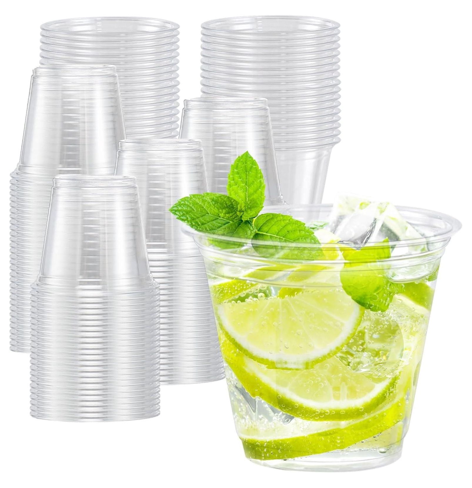 100 Pack 9 oz Clear Plastic Cups, Disposable Cups Wine Cocktail Punch ...