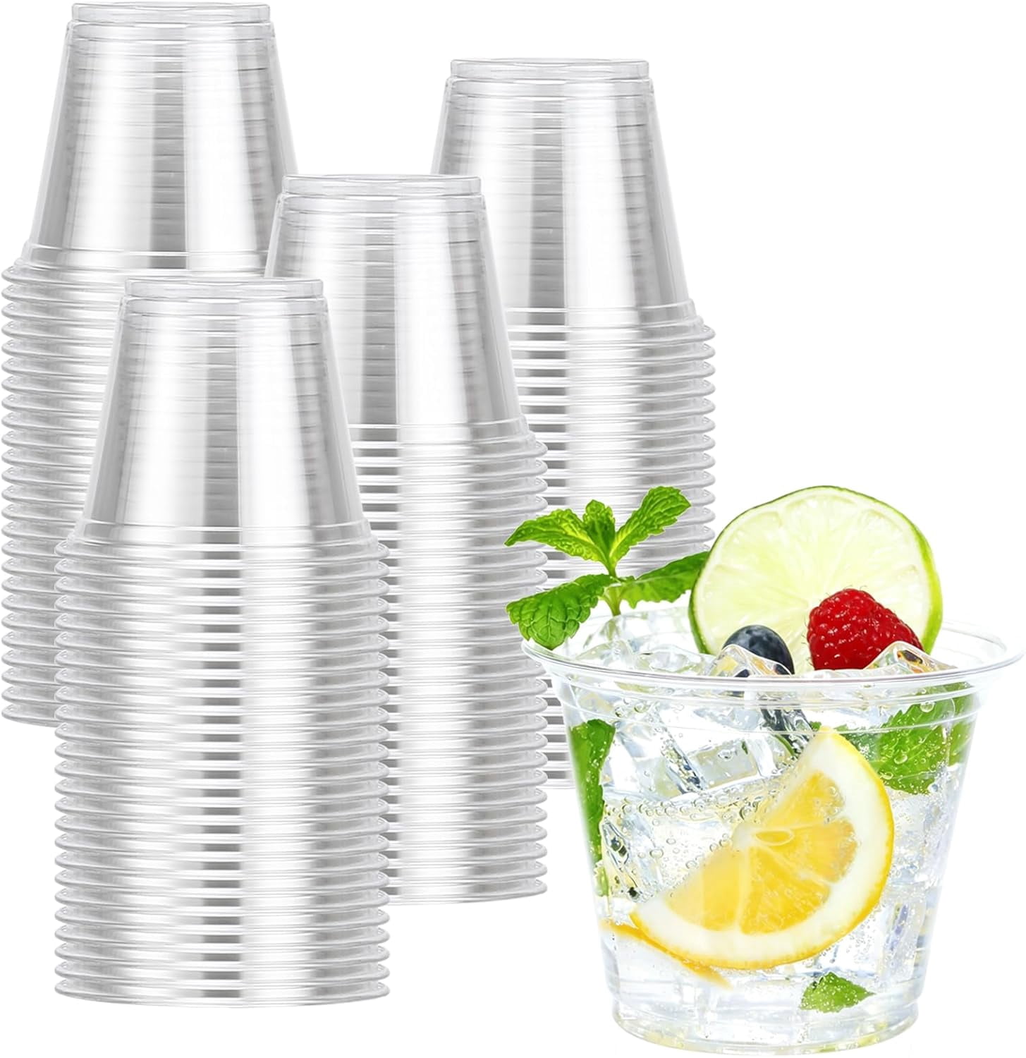 100 Pack 9 oz Clear Plastic Cups, Disposable Sturdy Food Safe Cups for ...