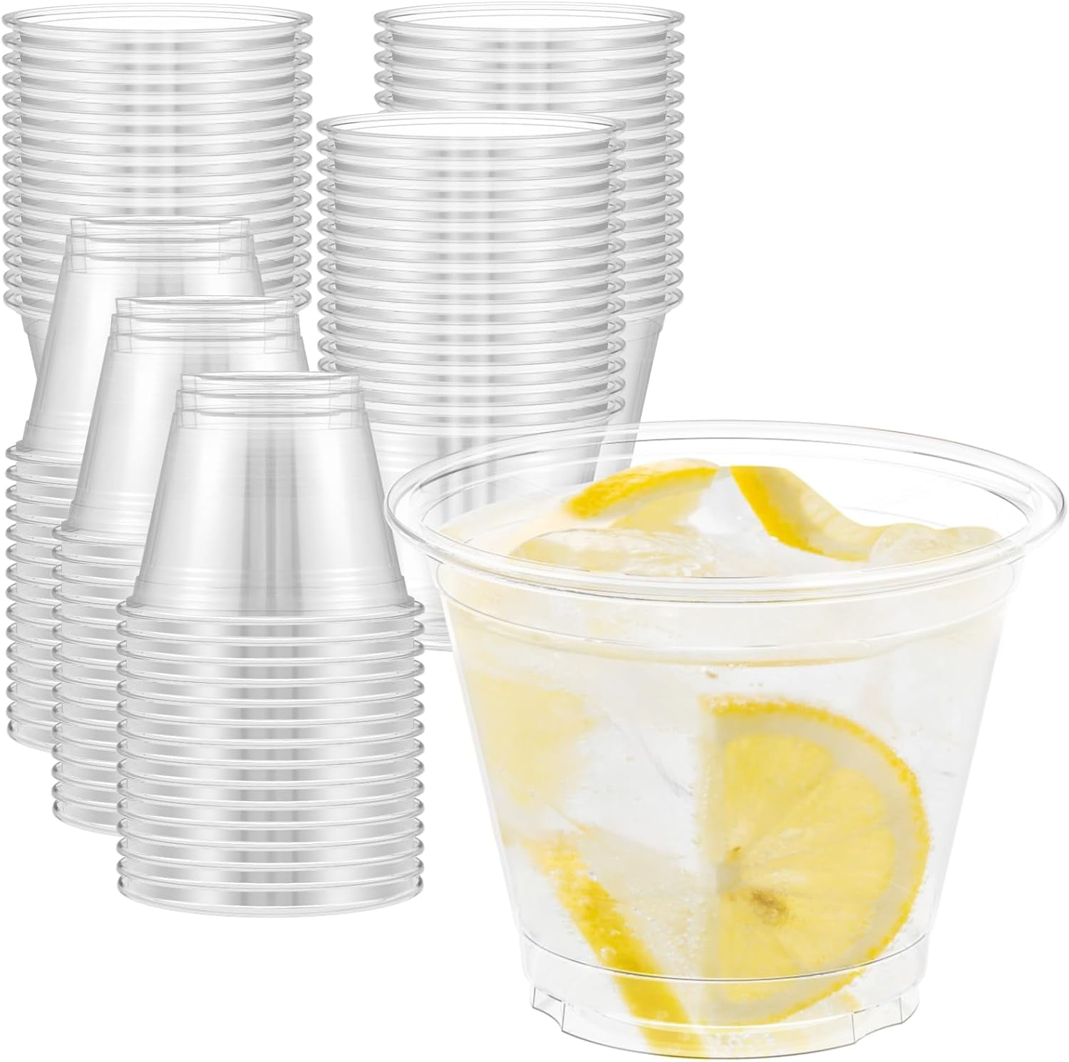 100 Pack 9 oz Clear Plastic Cups, Sturdy & Food Safe Disposable Plastic ...