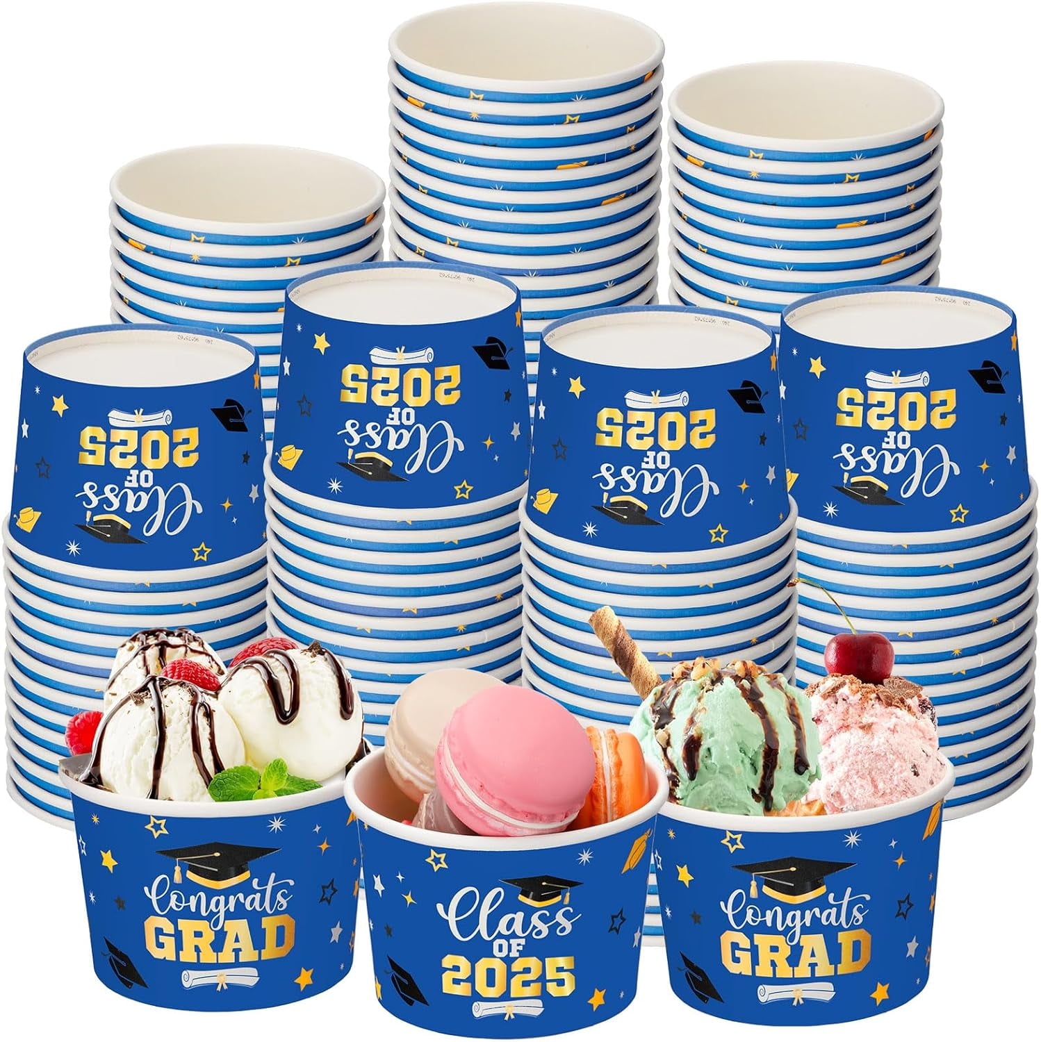100 Pack 9 oz Graduation Ice Cream Cups Congrats Grad Disposable ...