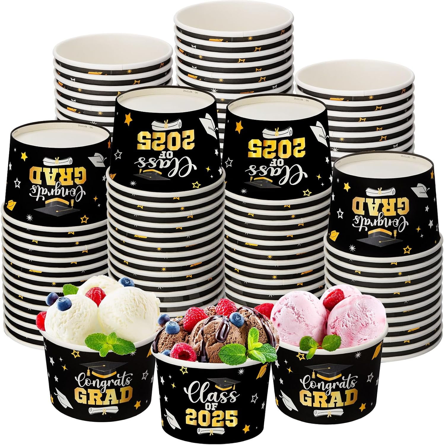 100 Pack 9 oz Graduation Ice Cream Cups Congrats Grad Disposable ...