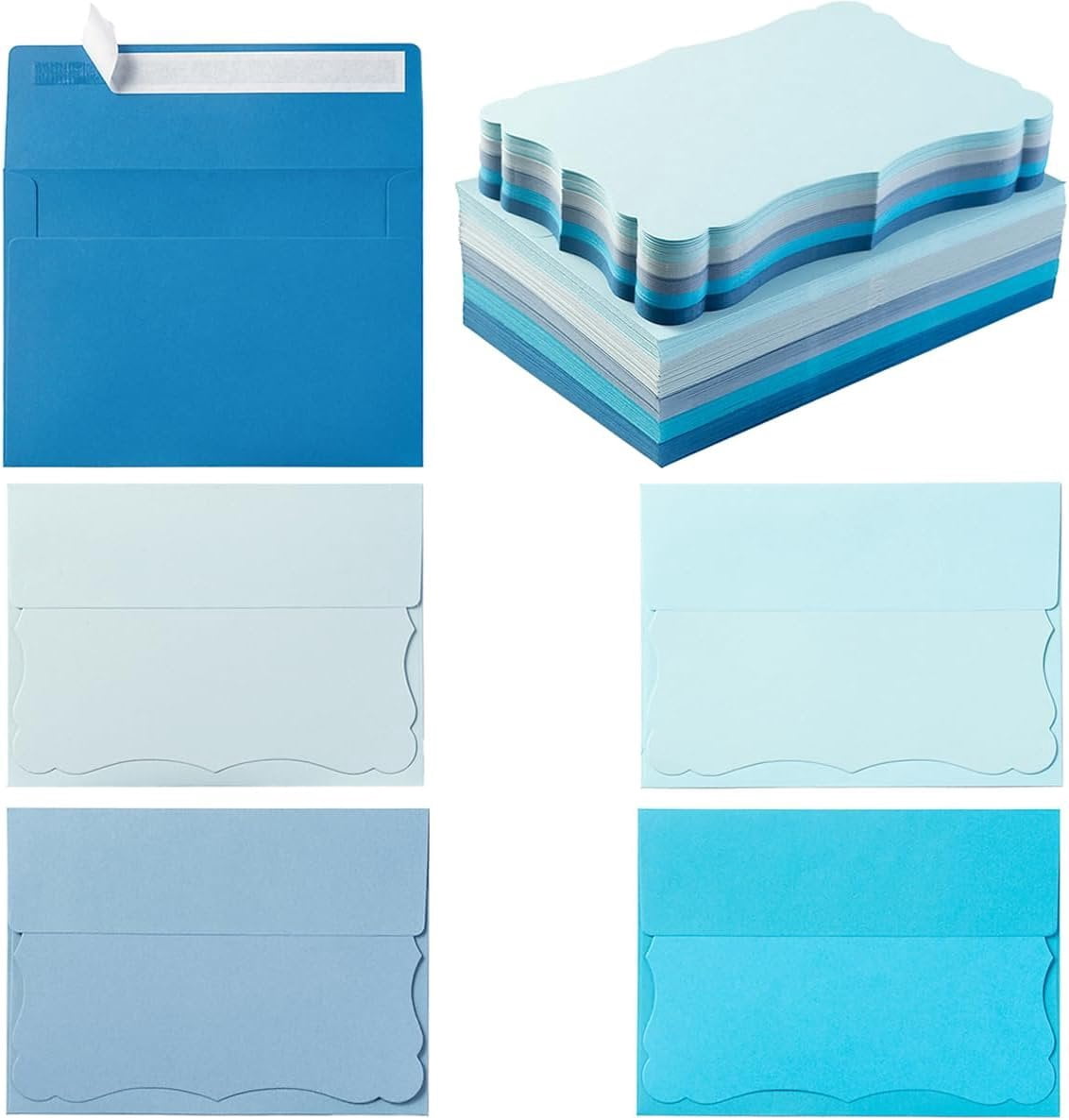 100 Pack A4 Envelopes with 4 x 6 Cards Blank, 5 Colors Blue | Self ...