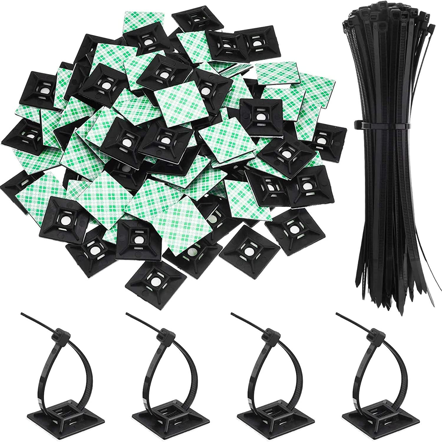 100 Pack Adhesive Clips for Wire Management, Black Cable Tie Holders ...