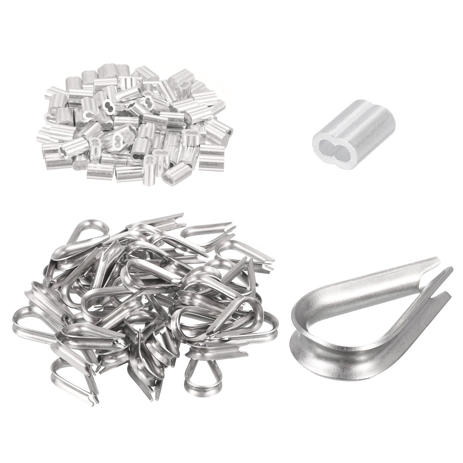 100 Pack Aluminum Crimping Loop Sleeve and 50 Pack Stainless Steel ...