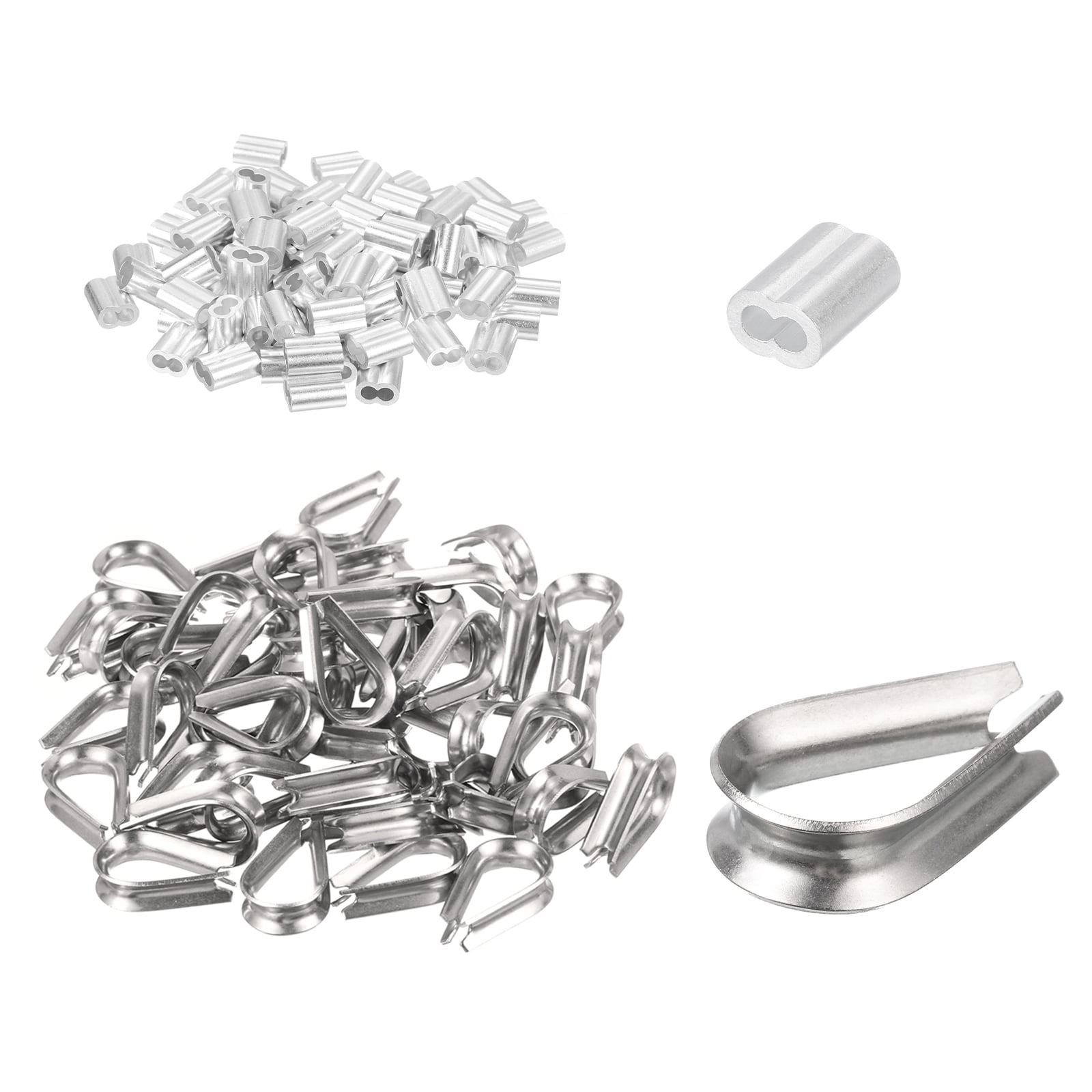 100 Pack Aluminum Crimping Loop Sleeve and 50 Pack Stainless Steel ...