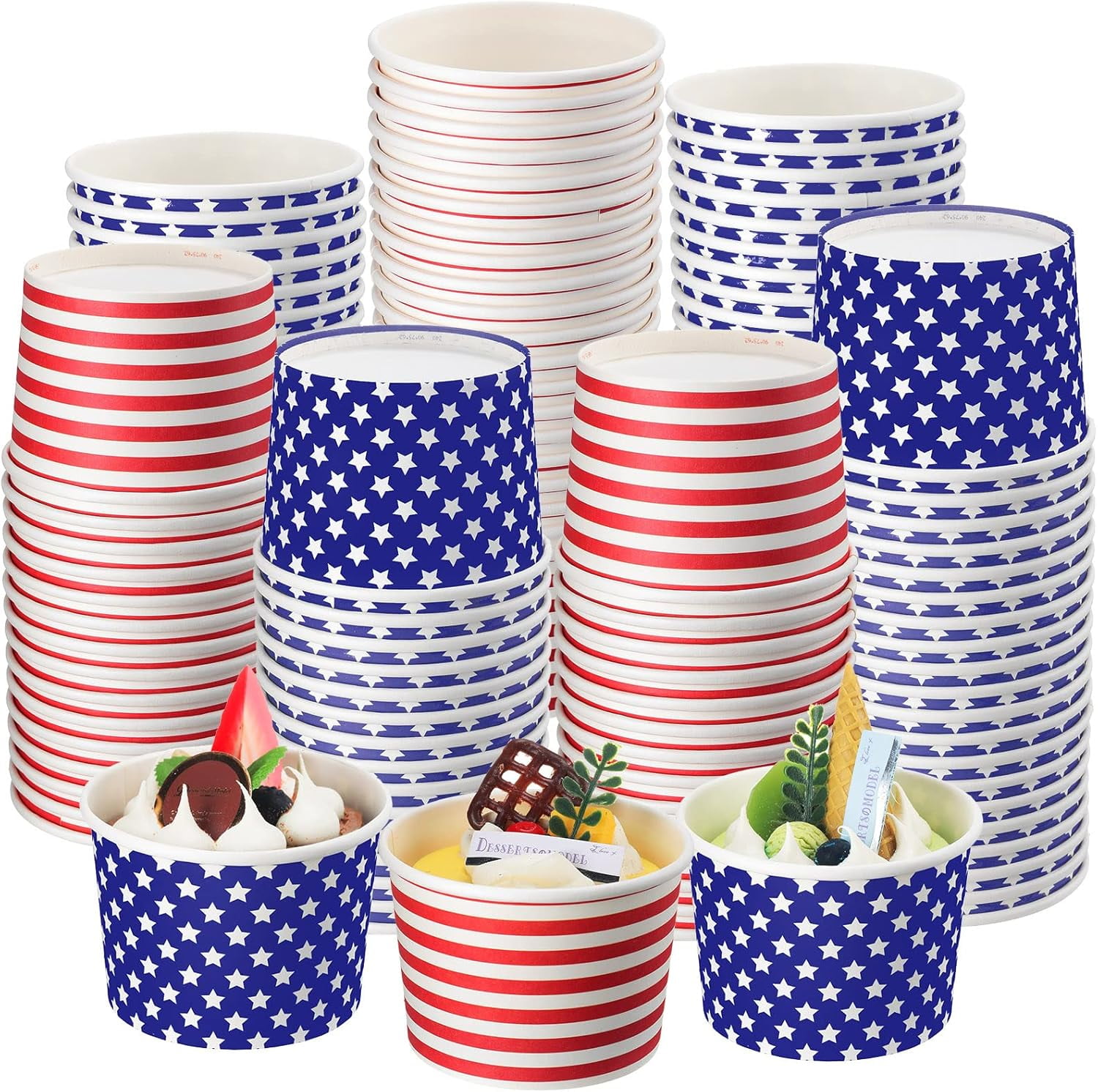 100 Pack American Flag Ice Cream Cups Patriotic Party Supplies 9 oz ...