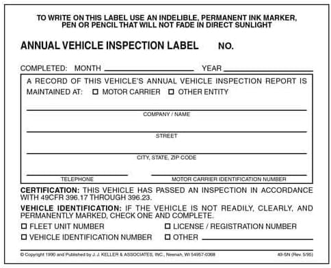 100-Pack, Annual Vehicle Inspection Label, 2-Ply Adhesive Vinyl ...