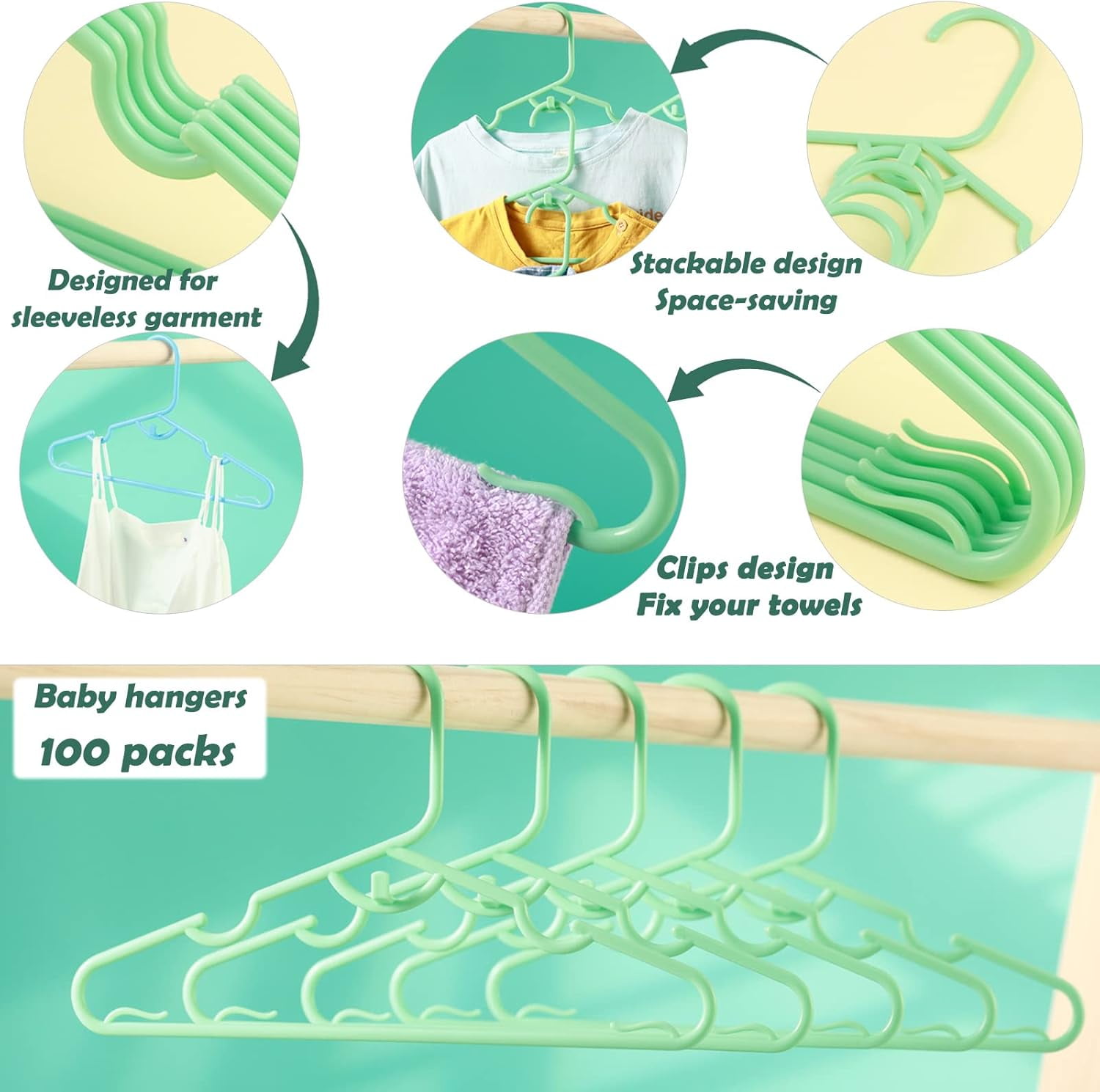 100 Pack Baby Hangers for Closet - Plastic Baby Clothes Hangers with ...