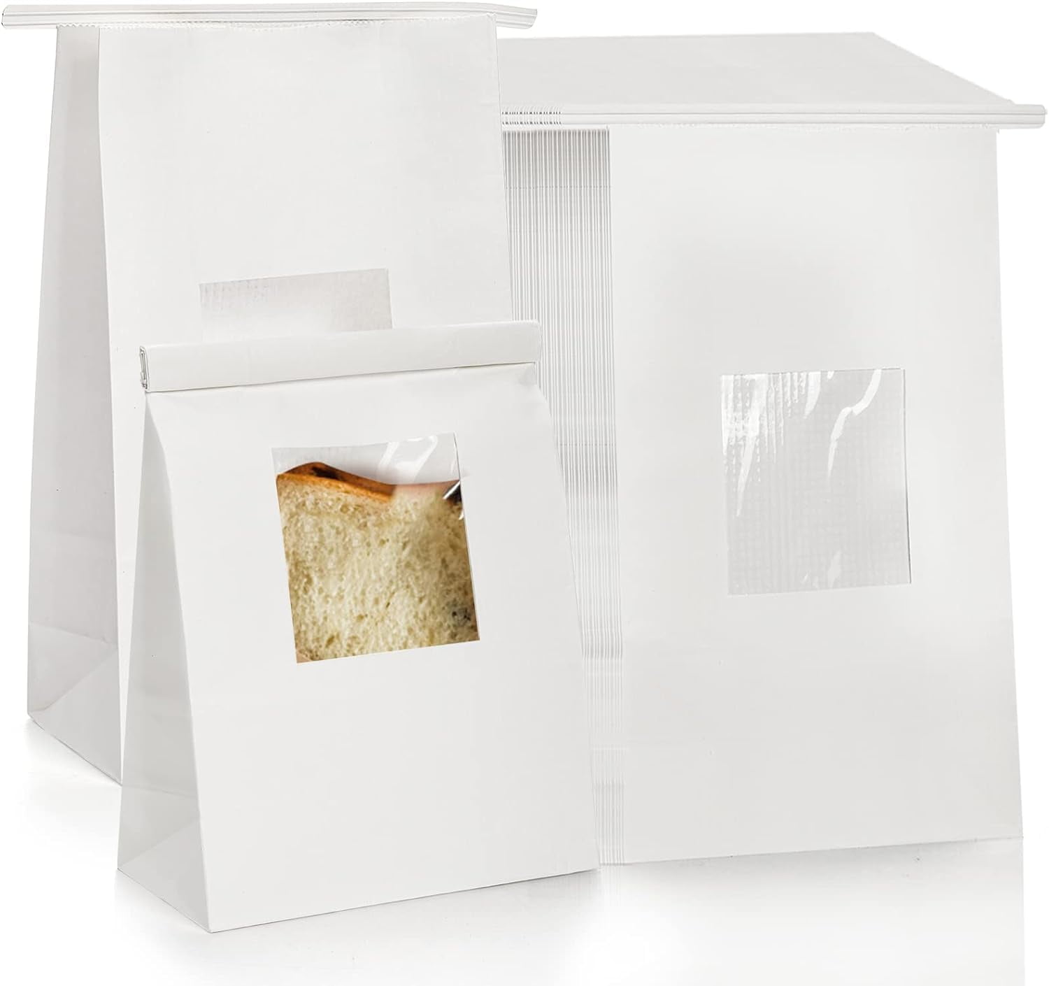 100 Pack Bakery Bags with Window, 5.9 x 2.8 x 9.2 Cookie Treat Bags ...