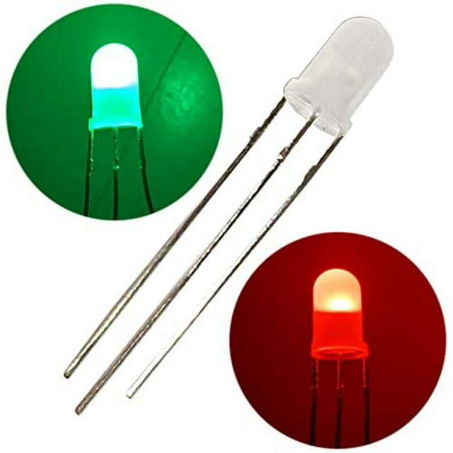 100 Pack Bi-Color Red / Green Diffused LED, 3-Pin, 5mm Wide ? 9mm Tall ...