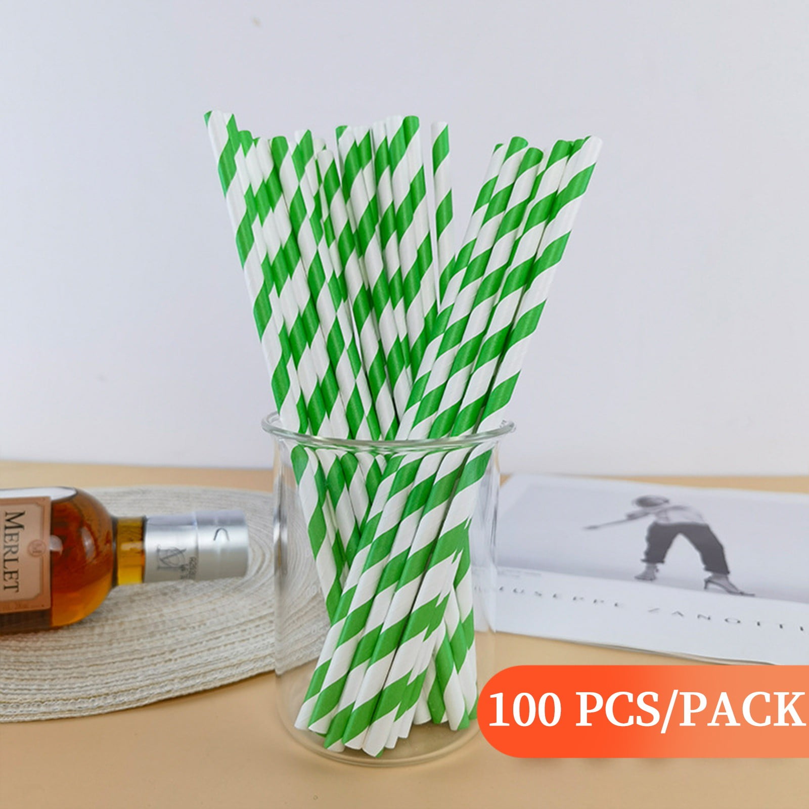 100-Pack Biodegradable Disposable Paper Straws - Thick Kraft Paper ...